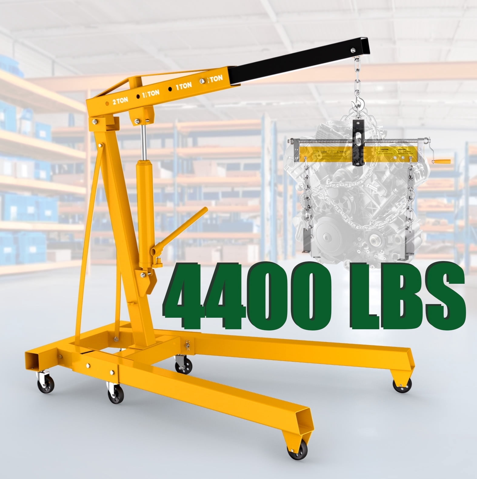Yellow Folding Hydraulic Crane, Compact Engine Hoist, Heavy Duty Lift ...