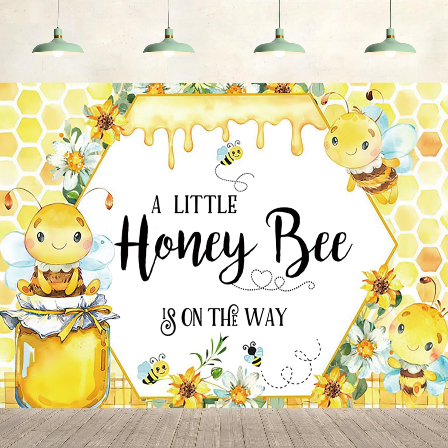 Yellow Baby Shower Backdrop A Little Honey Bee is On The Way Background ...
