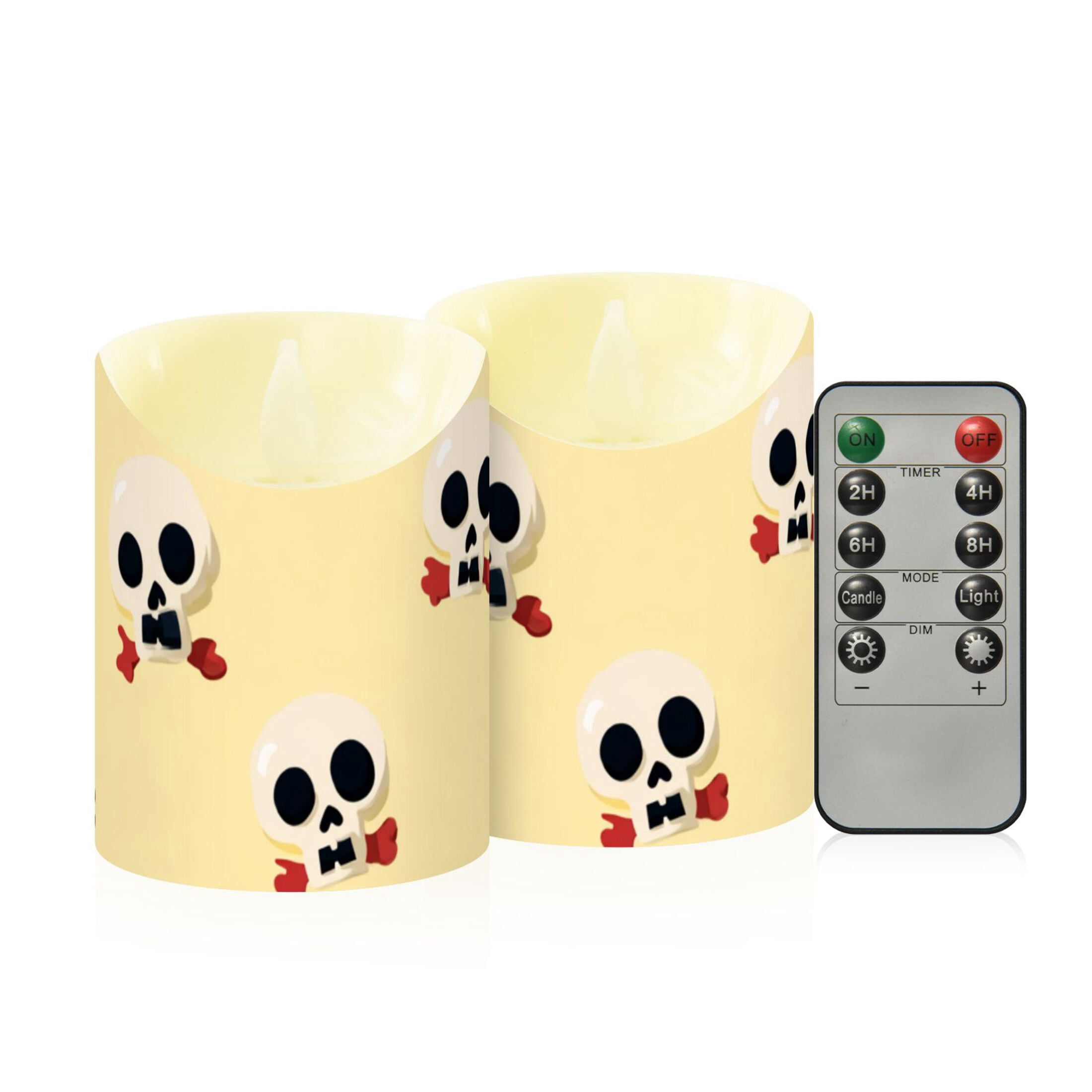 Yellow Background Cute Skulls Flickering Flameless Candles with Remote ...