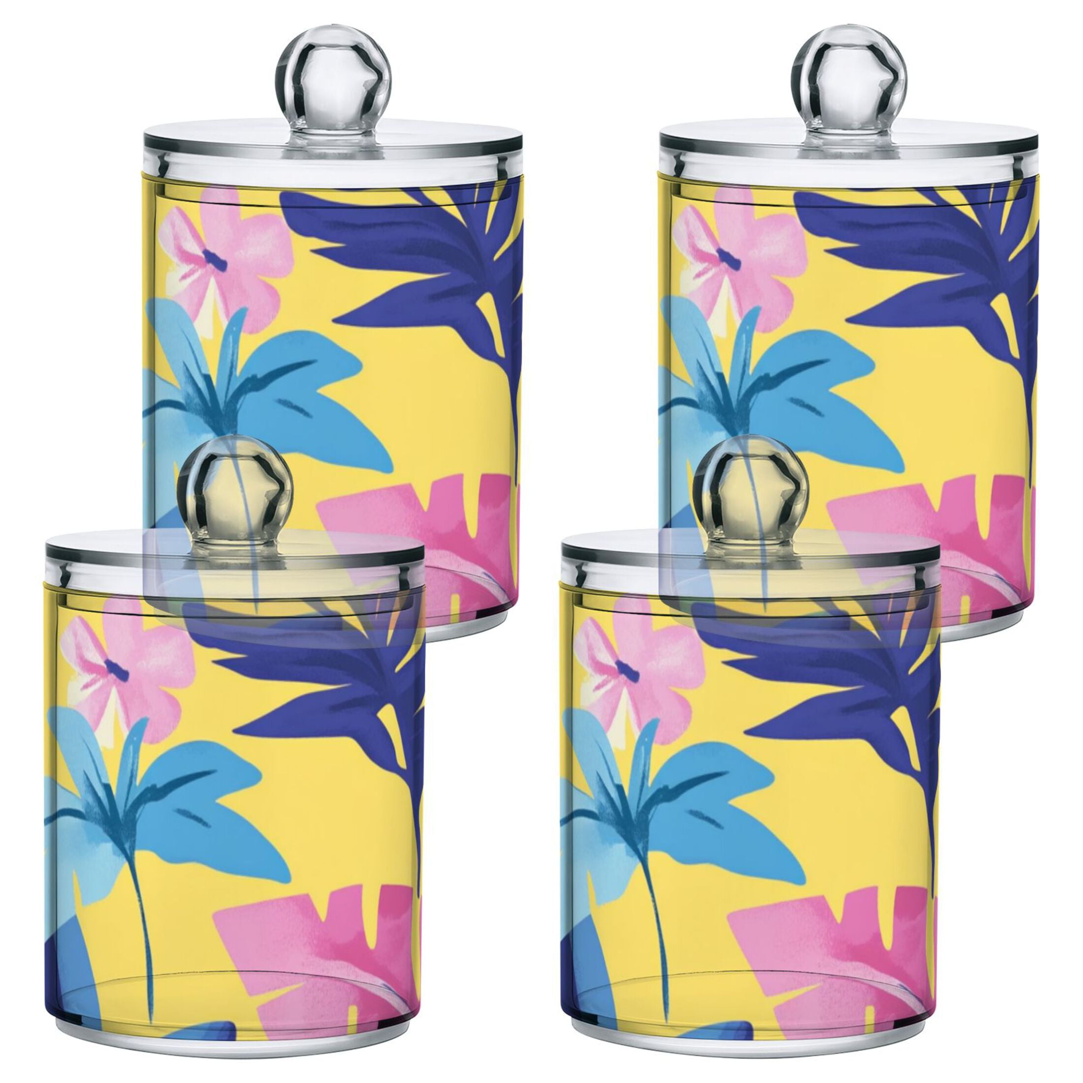 Yellow Background Pinkish Flowers Leaves Translucent Plastic Cans ...