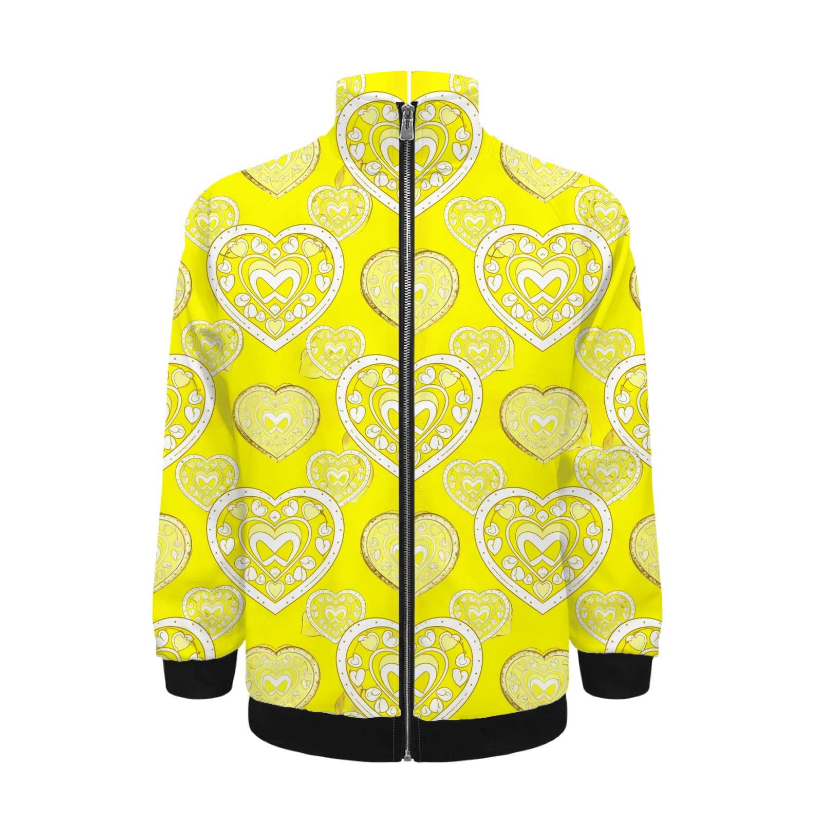 Yellow Background White Hearts Pattern Jacket Men's Street Cool Long ...