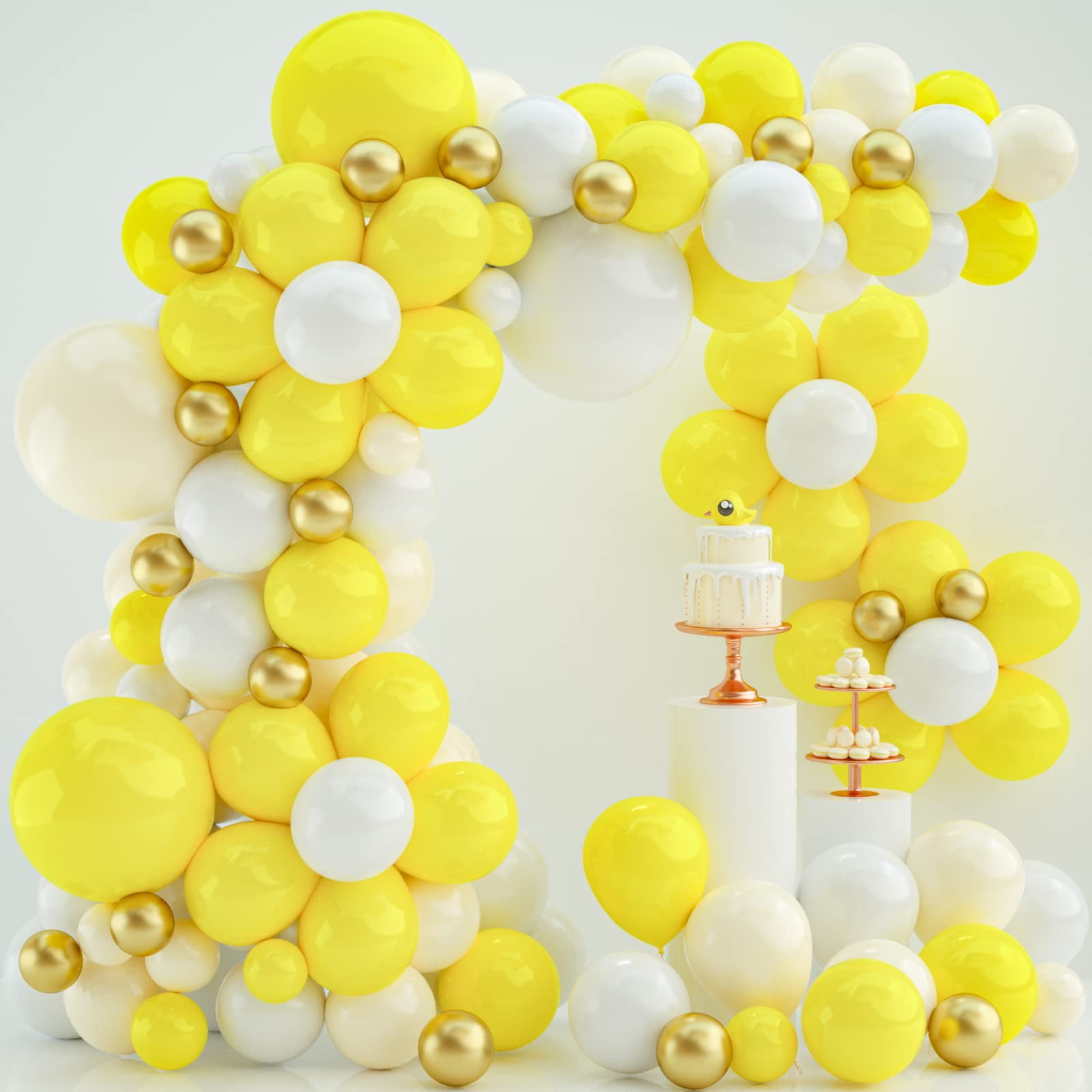 Yellow Balloons Garland Kit, 134pcs Yellow BSL1 White Gold Balloons for ...