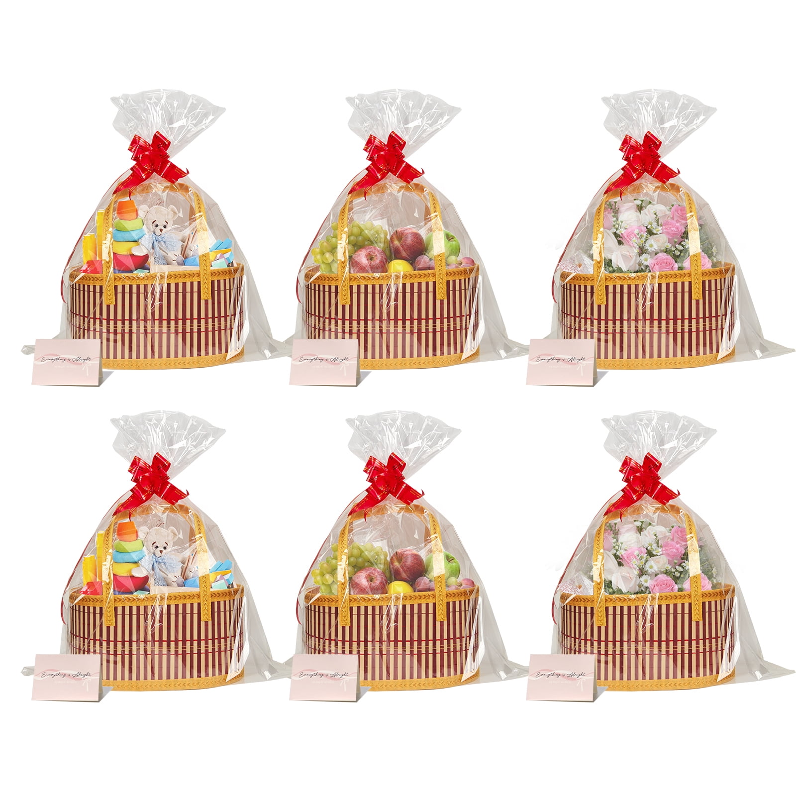 Yellow Bamboo Gift Basket Set, 6 Pack Decorative Storage Baskets with ...