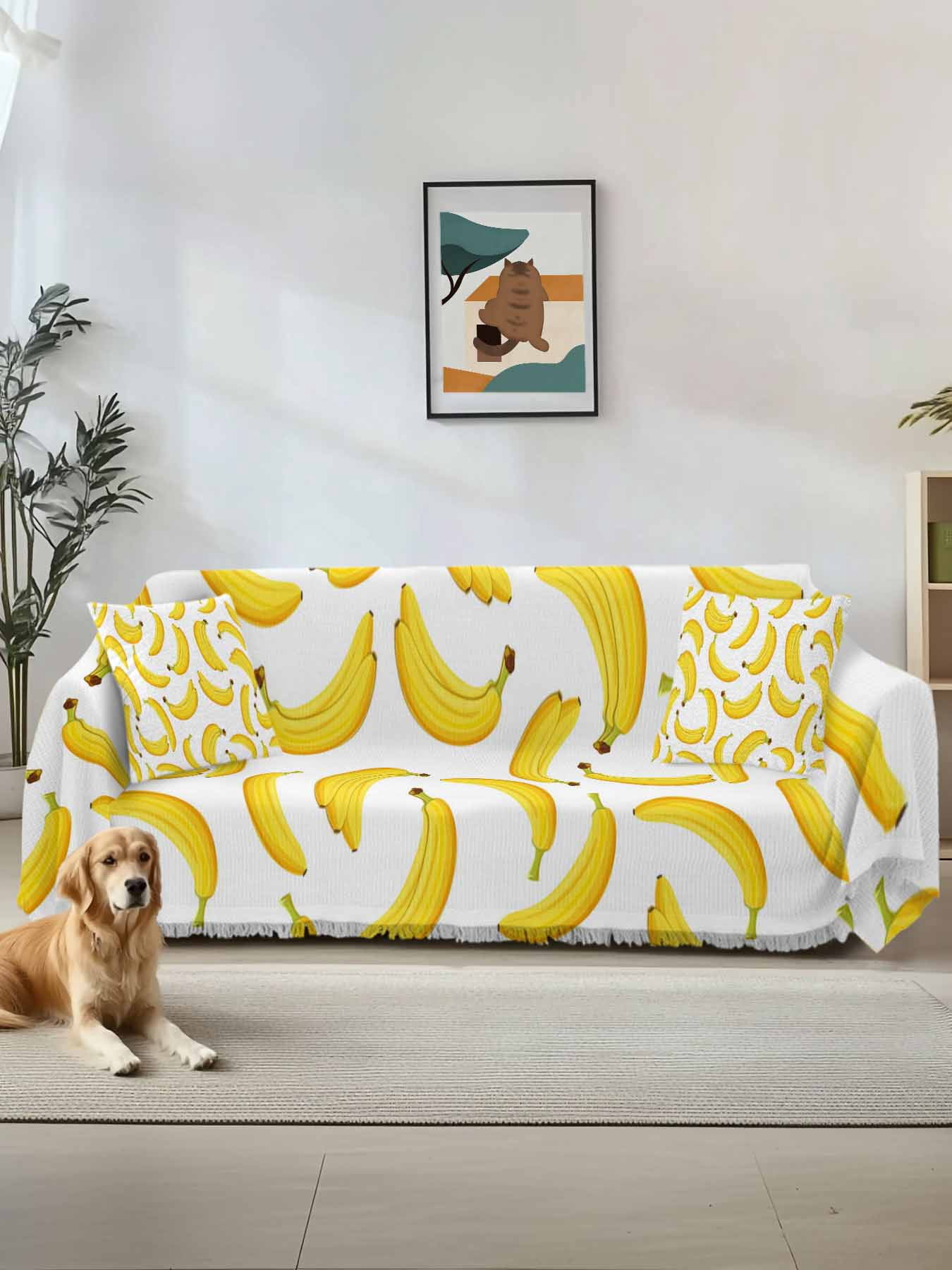 Yellow Banana Couch Cover for Dogs, Summer Tropical Fruits Watercolor ...