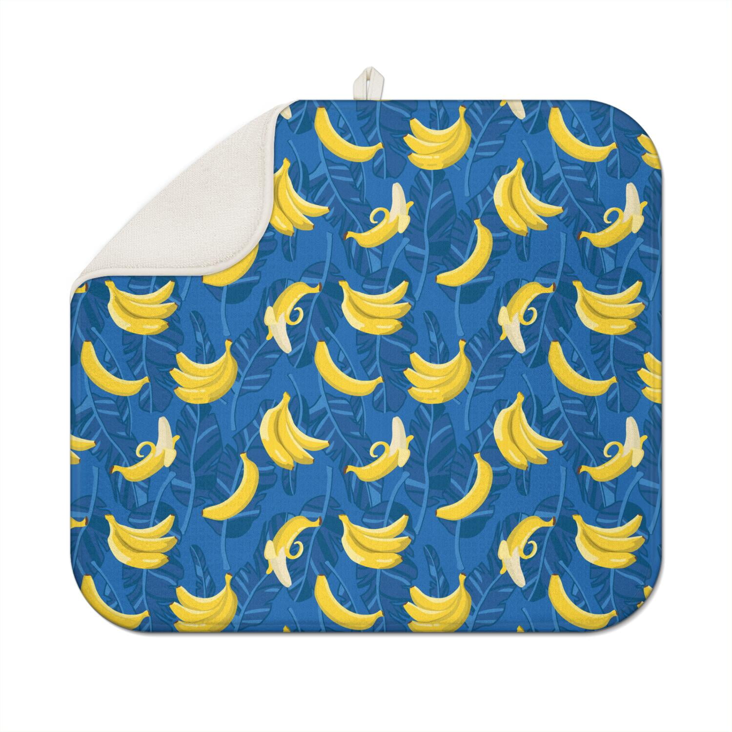 Yellow Banana Print Dish Drying Pad – Tropical Banana Design Coffee Mat ...