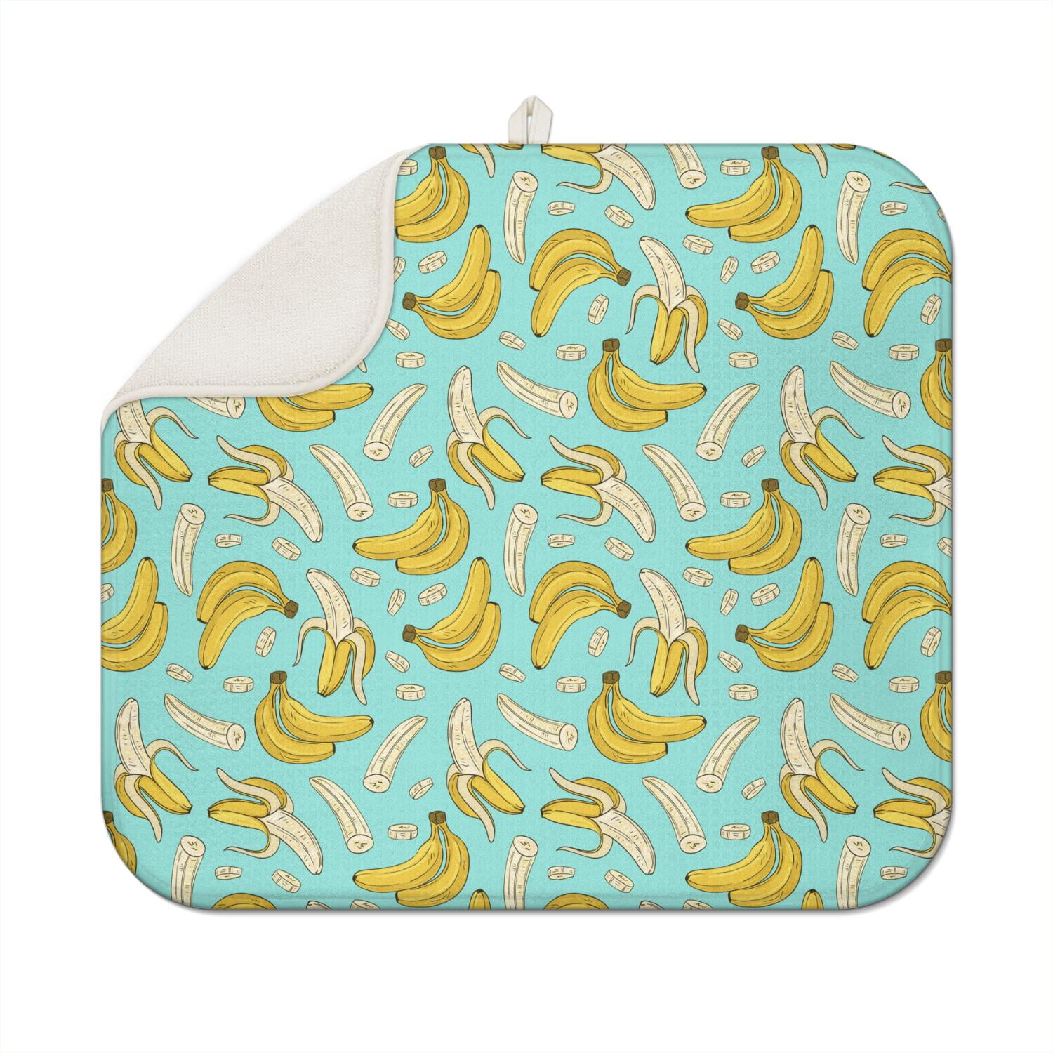 Yellow Banana Print Dish Drying Pad – Tropical Banana Design Coffee Mat ...