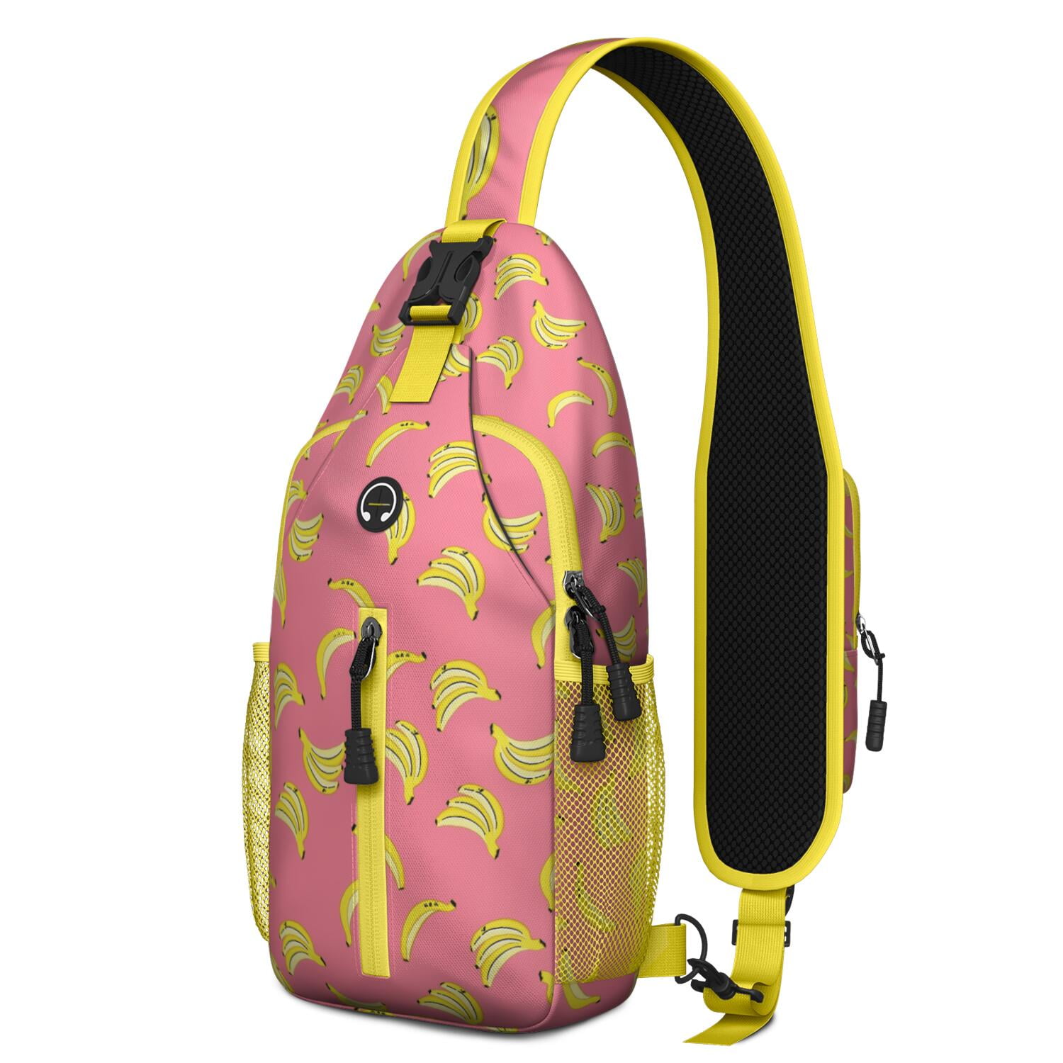 Yellow Banana Print Sling Backpack, Tropical Fruit Pattern Crossbody ...