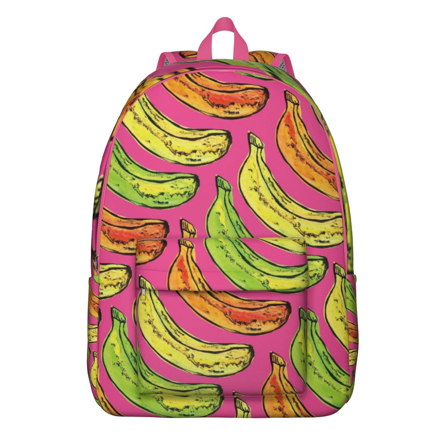 Yellow Banana Print Travel Backpack, Cute Sweet Fruit Design with ...