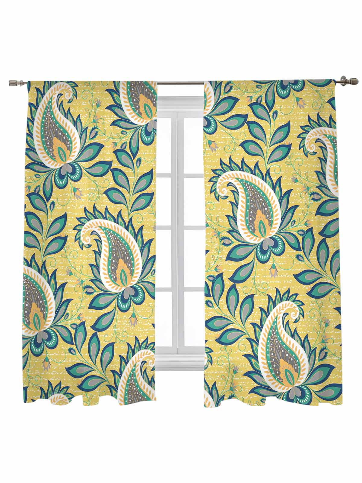 Yellow Bandanna Sheer Curtains 2 Panels Set Ethnic Indian Style Retro ...