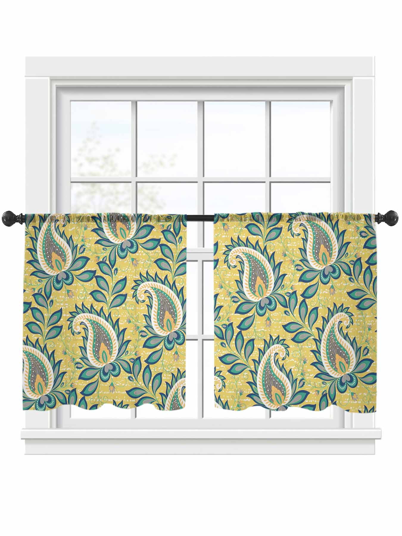 Yellow Bandanna Sheer Curtains 45 Inch Long 2 Panels, Ethnic Indian ...