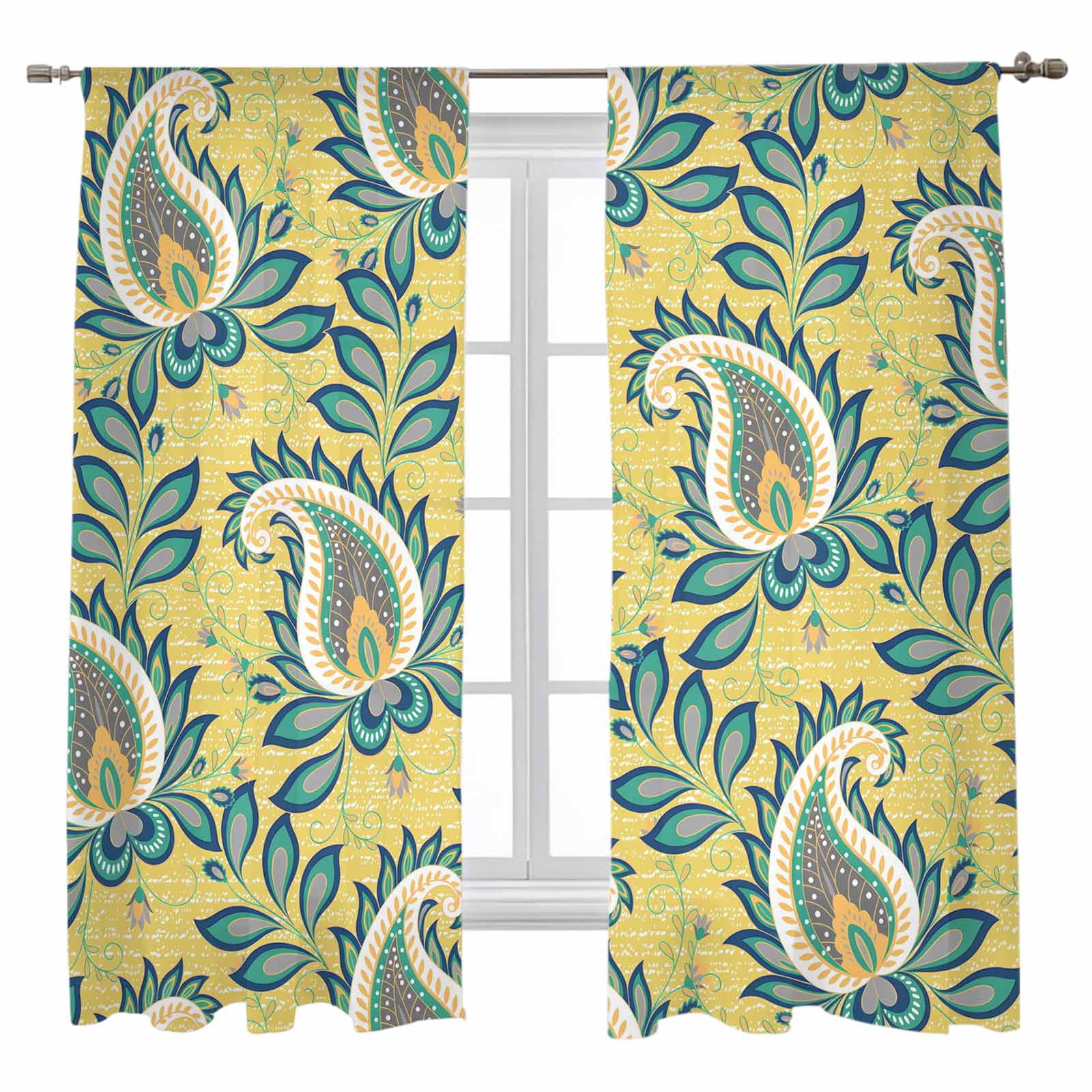 Yellow Bandanna Sheer Curtains 63 inches Long, Ethnic Indian Style ...