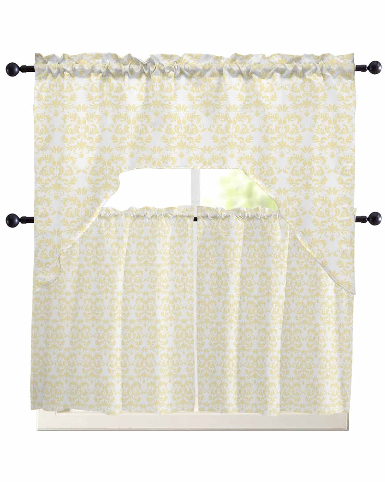 Yellow Baroque Swag Kitchen Curtains Sets for Windows 24 Inch Length ...
