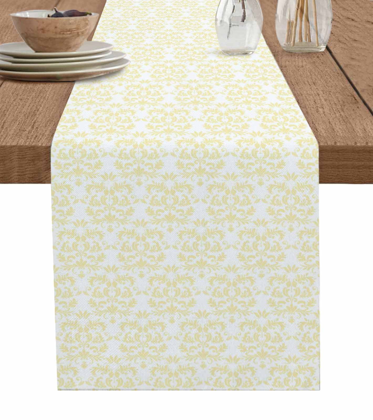 Yellow Baroque Table Runner 72 Inches, Abstract Art Floral Pattern Bed ...