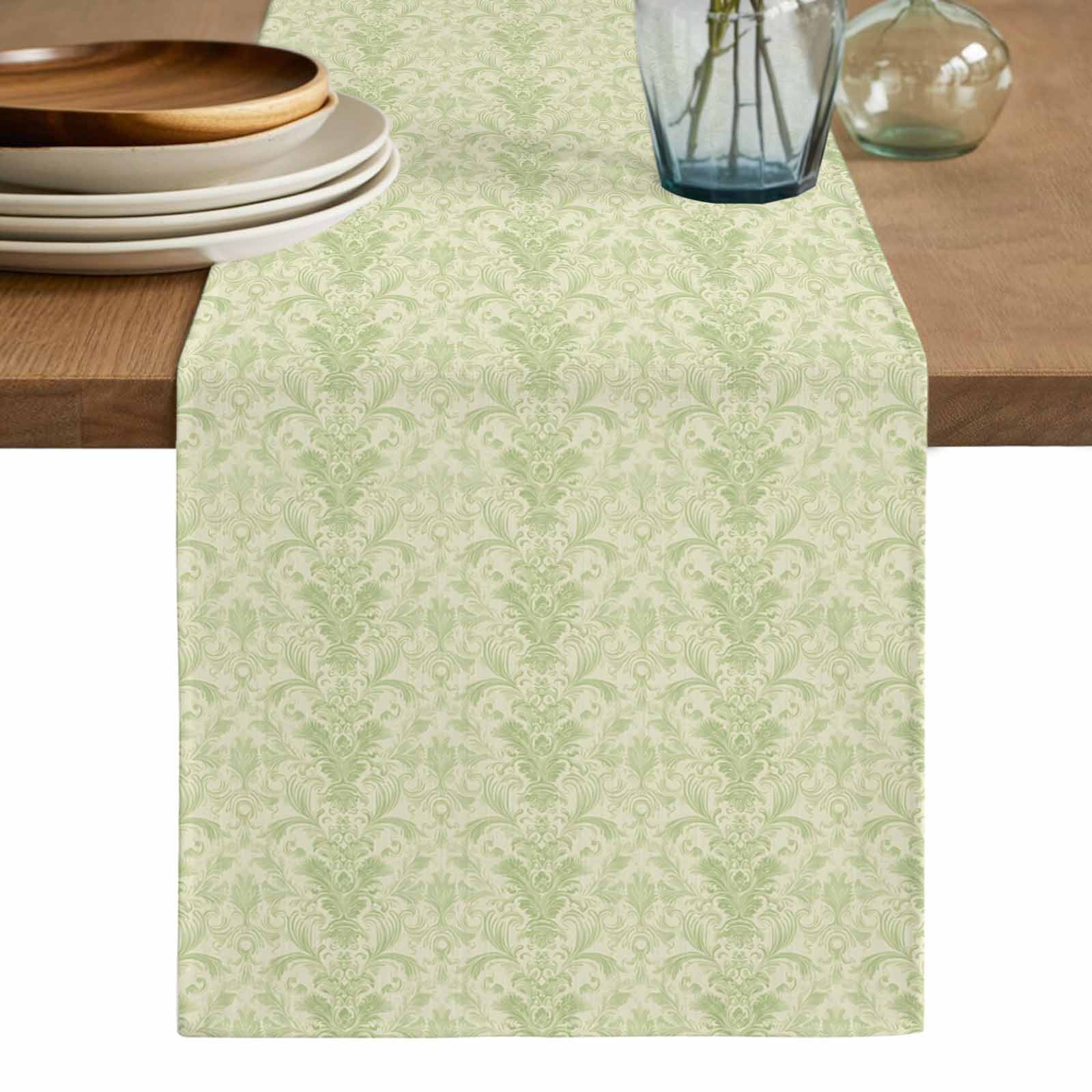 Yellow Baroque Table Runner, Rustic Luxury Damask Scroll Floral ...