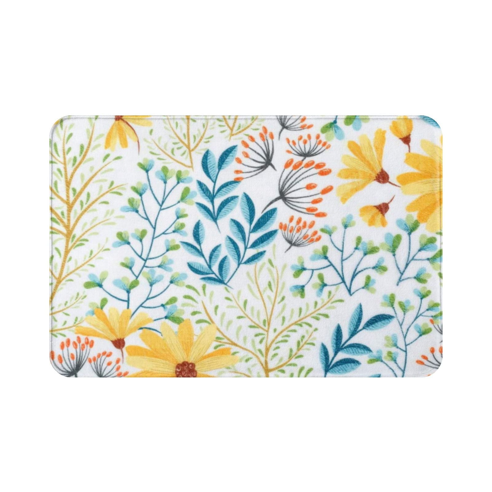 Yellow Bath Mat Floral Bath Mat Flower Bathroom Rugs Leaf Bathroom Rug ...