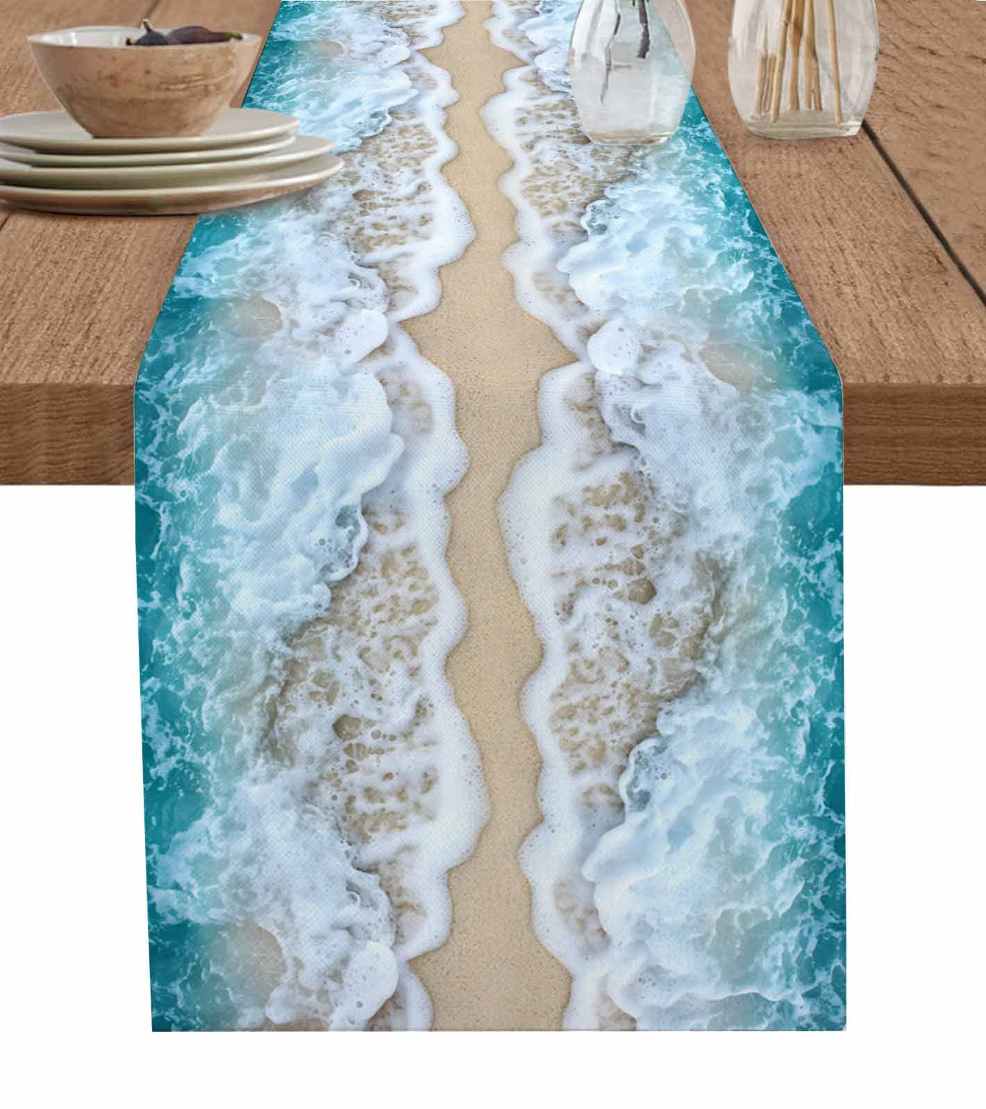 Yellow Beach Table Runner 72 Inches, Nature Ocean Blue Seawater Bed ...