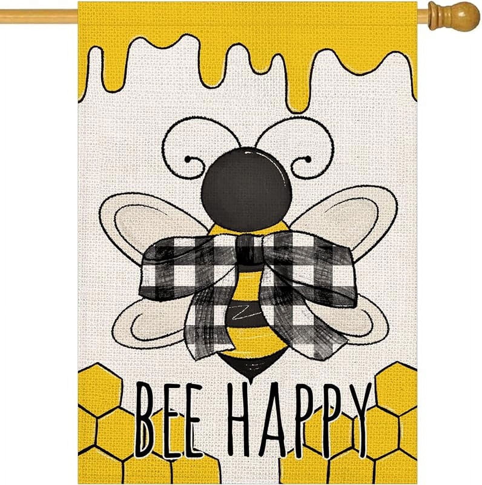 Yellow Bee Happy House Flag 28x40 Inch Double Sided Outside Bumble Bee ...