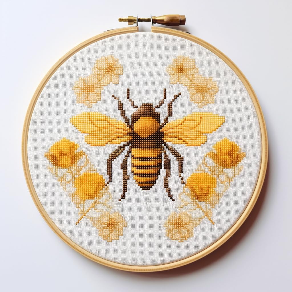 Yellow Bee and Honey Nest DIY Stamped Cross Stitch Kits for Beginners ...