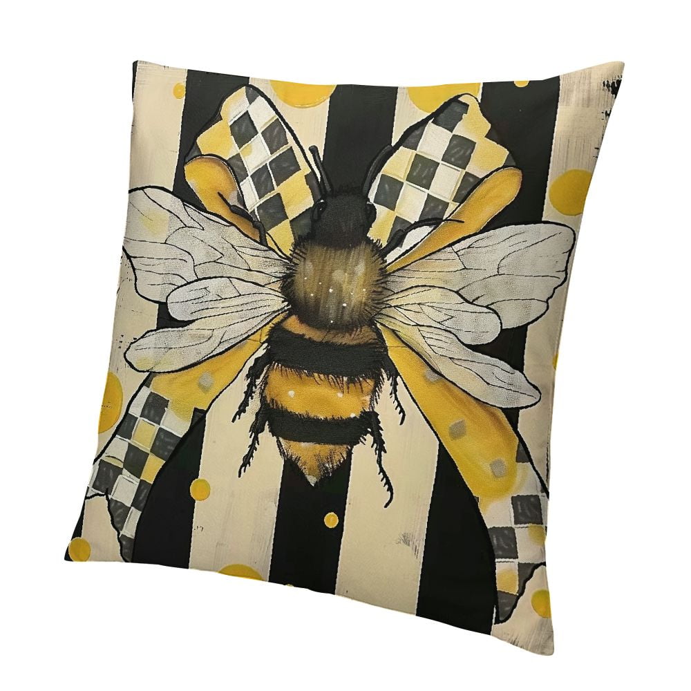 Yellow Bee Pillow Covers Honeycomb Outdoor Decorative Throw Pillow ...