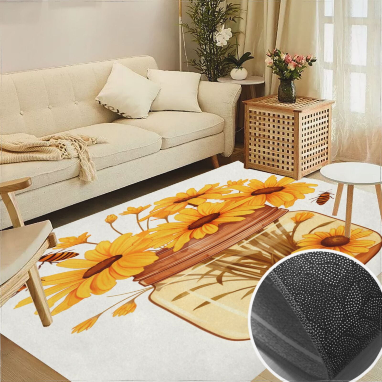 Yellow Bee, Sweet Honey Jar, African Daisy Flowers, Retro Cartoon (3) Adult Home Decor Bedroom ...