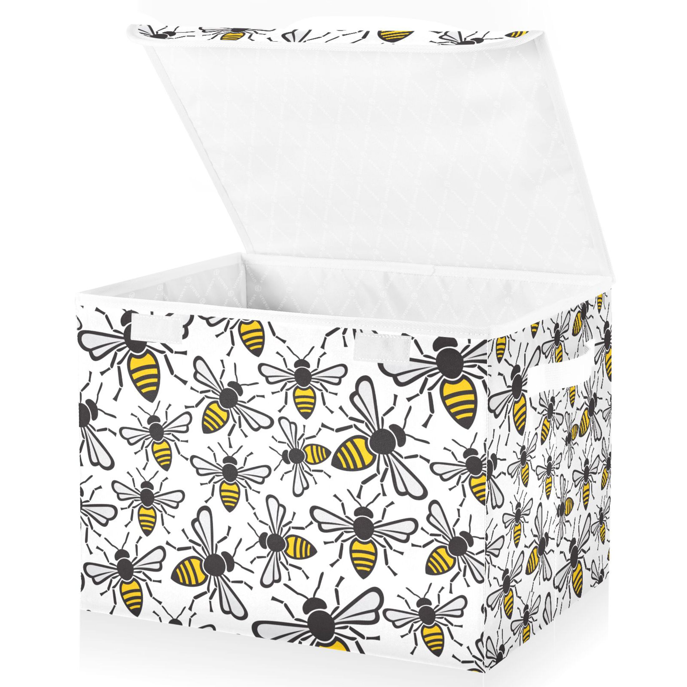 Yellow Bee on White Background Large Lidded Storage Bin Foldable ...