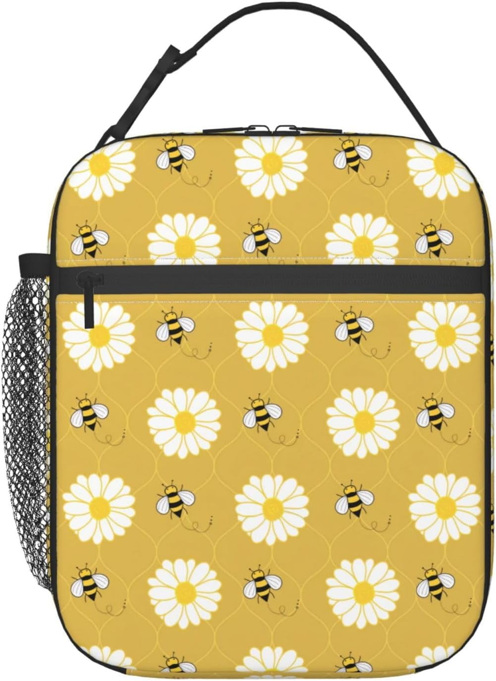 Yellow Bee and Daisy Lunch Box Reusable Portable Lunch Bag Tote Thermal ...