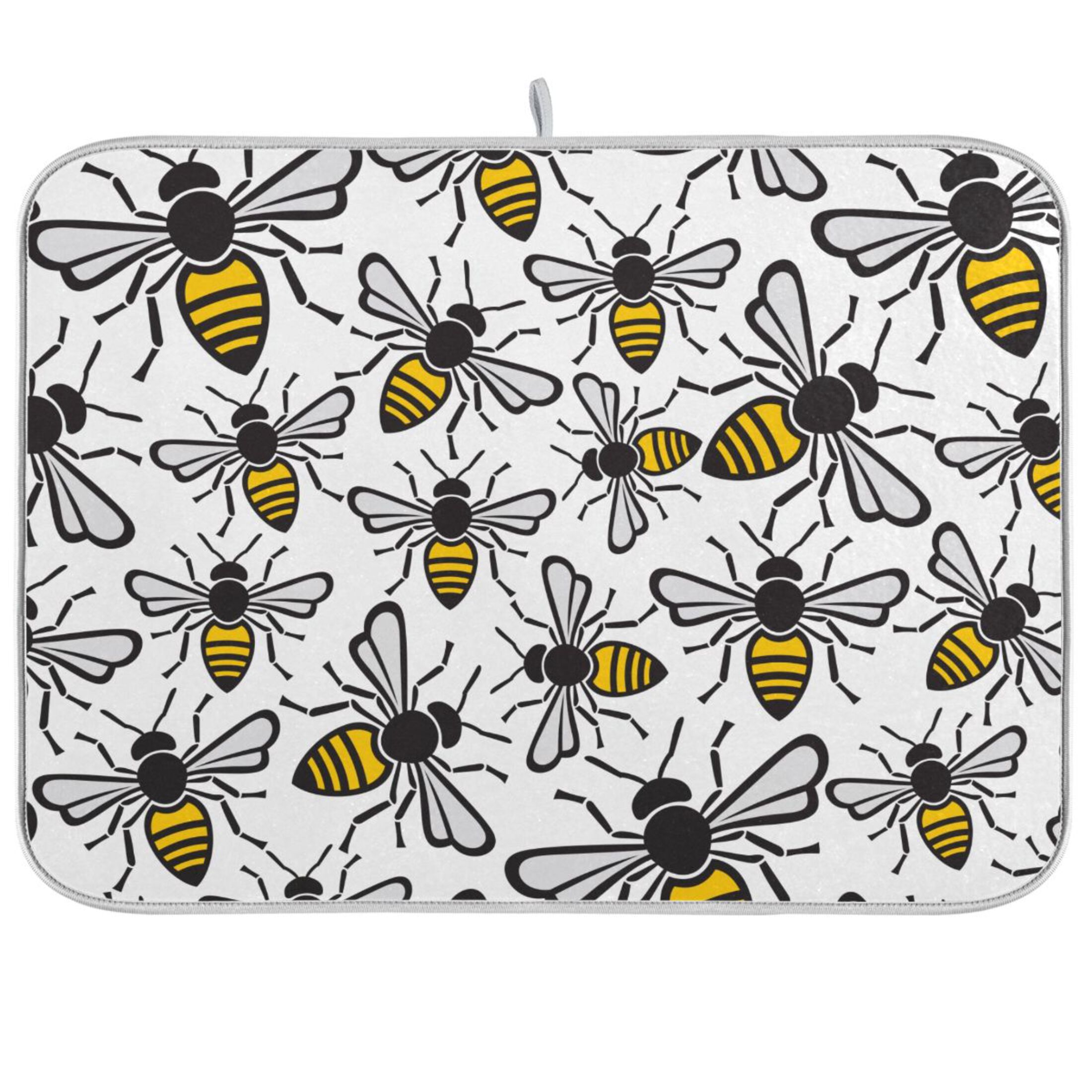 Yellow Bee on White Background Dish Drying Mat Microfiber Kitchen Mats ...