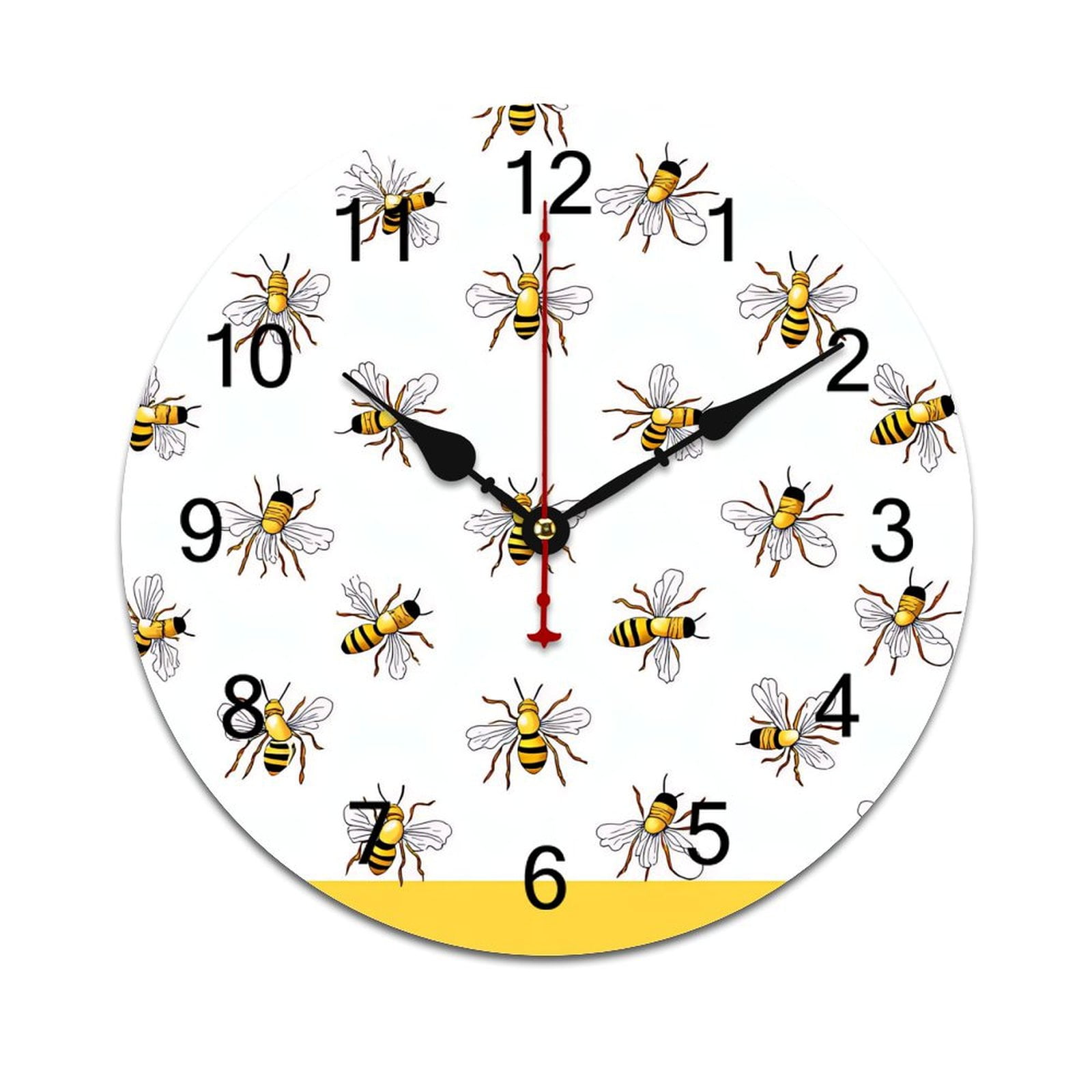 Yellow Bees Printed Silent Wall Clock Round Kitchen Clock Chic Quiet ...