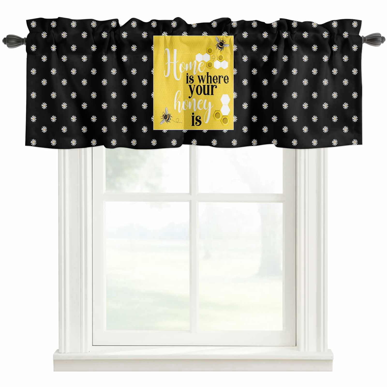 Yellow Bees Rod Pocket Curtain Valance, Spring Summer Watercolor Honey ...