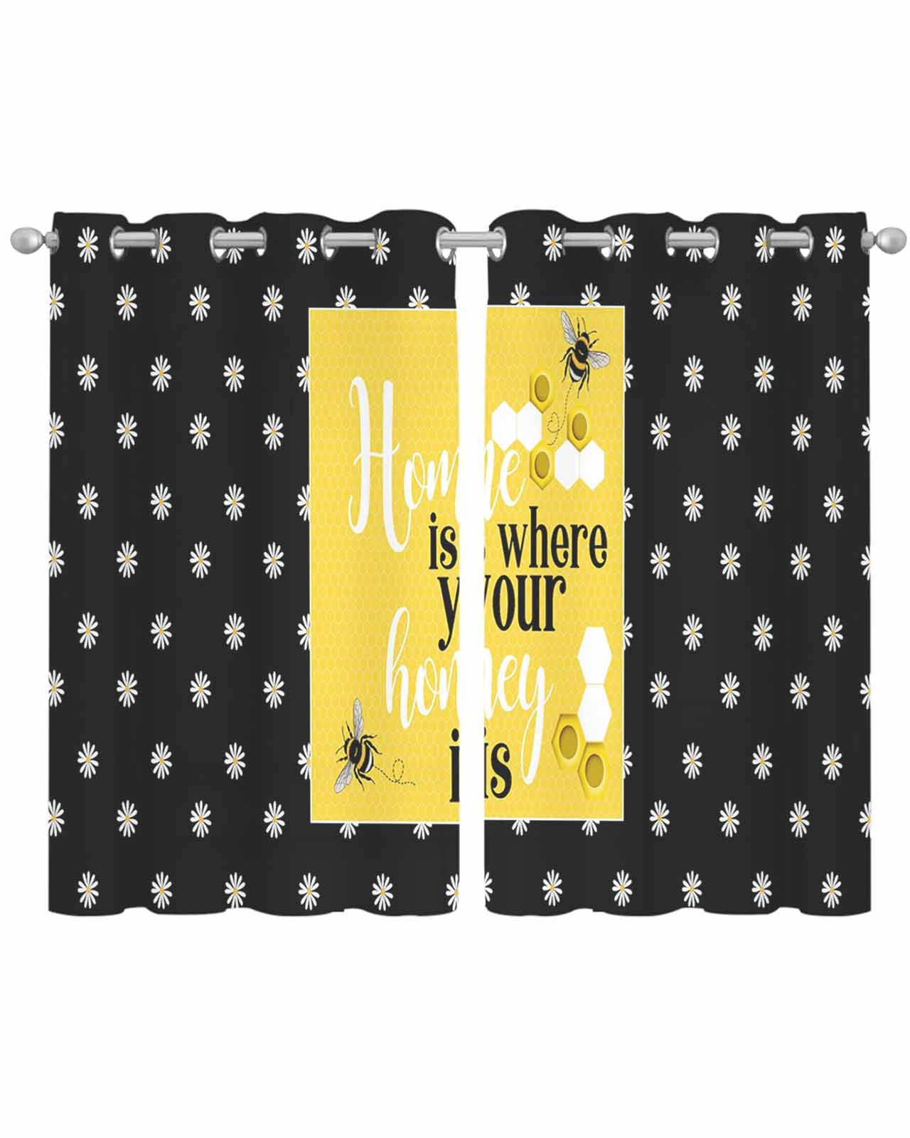 Yellow Bees Sheer Curtains 54 Inch Length 2 Panels Set for Living Room ...