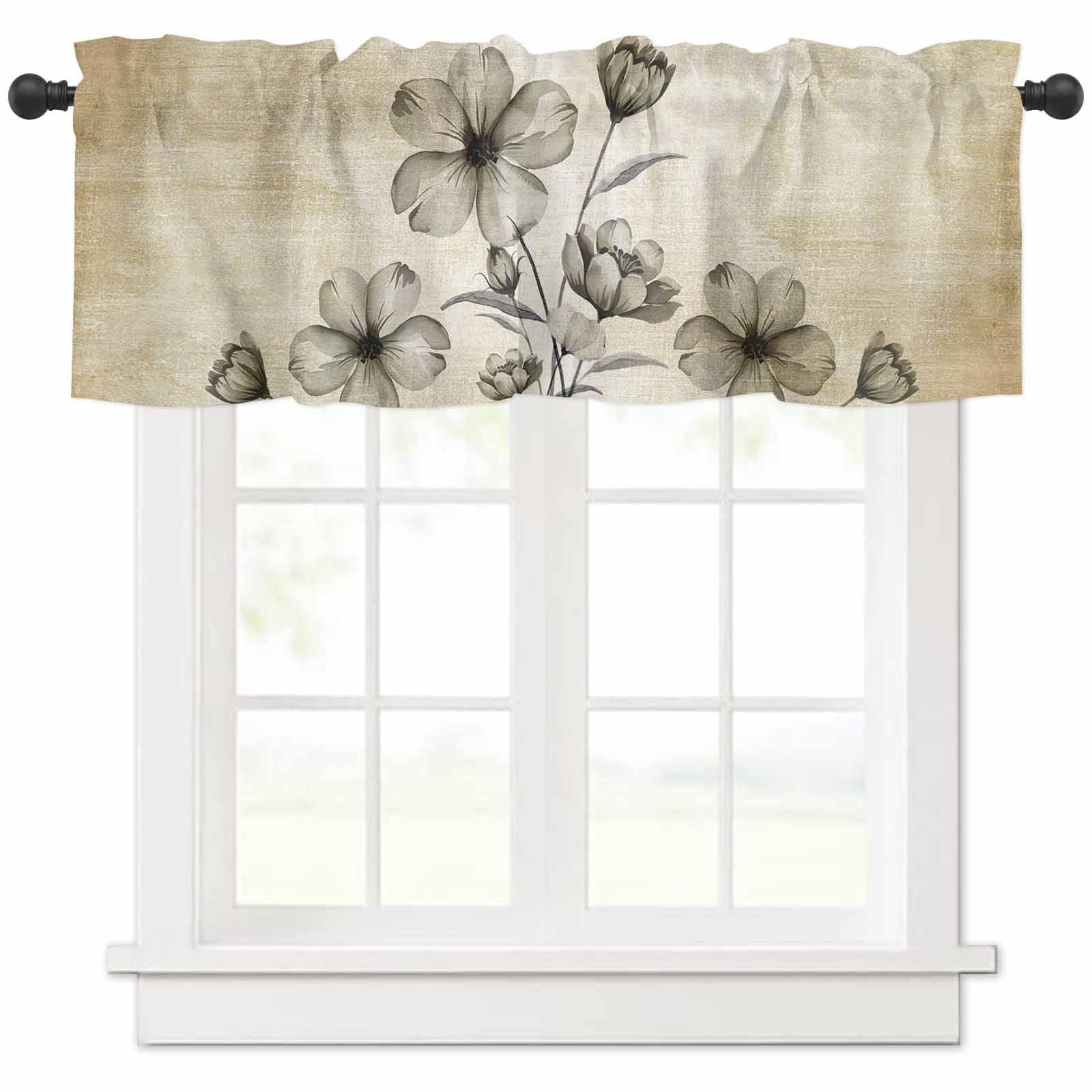 Yellow Beige Flower Valances for Windows Farmhouse Kitchen Curtains ...