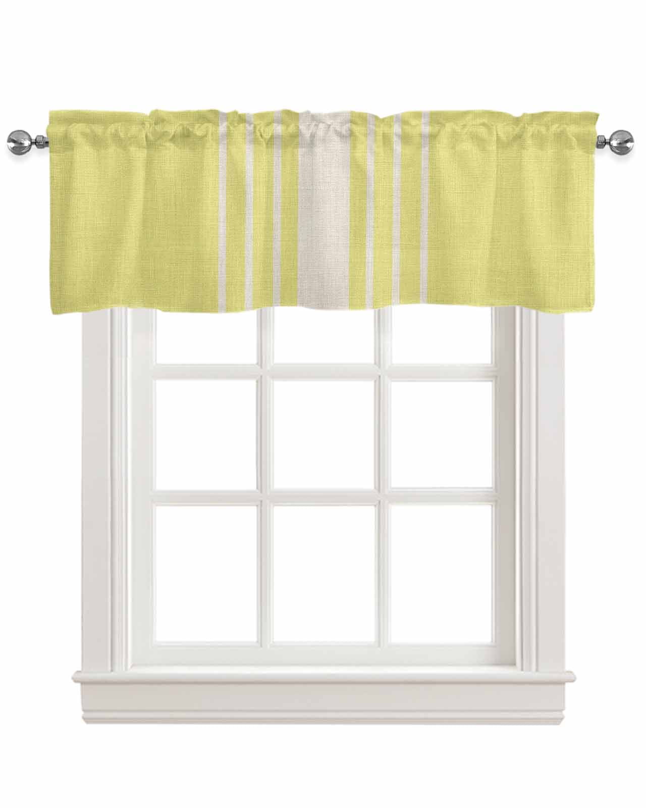 Yellow Beige Striped Kitchen Valances for Windows Farmhouse Linen ...