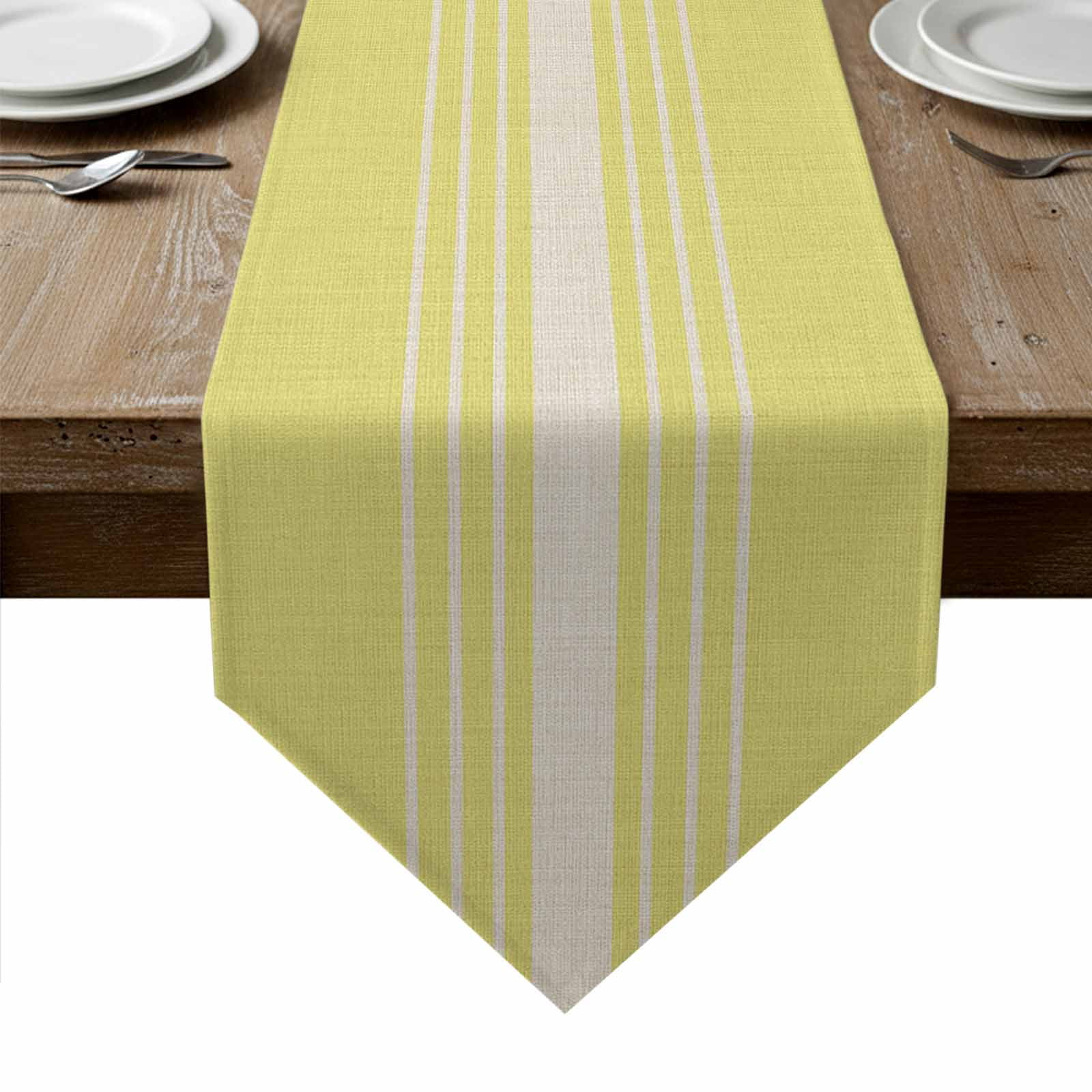 Yellow Beige Striped Table Runner Linen Burlap Table Runner 60 Inches ...