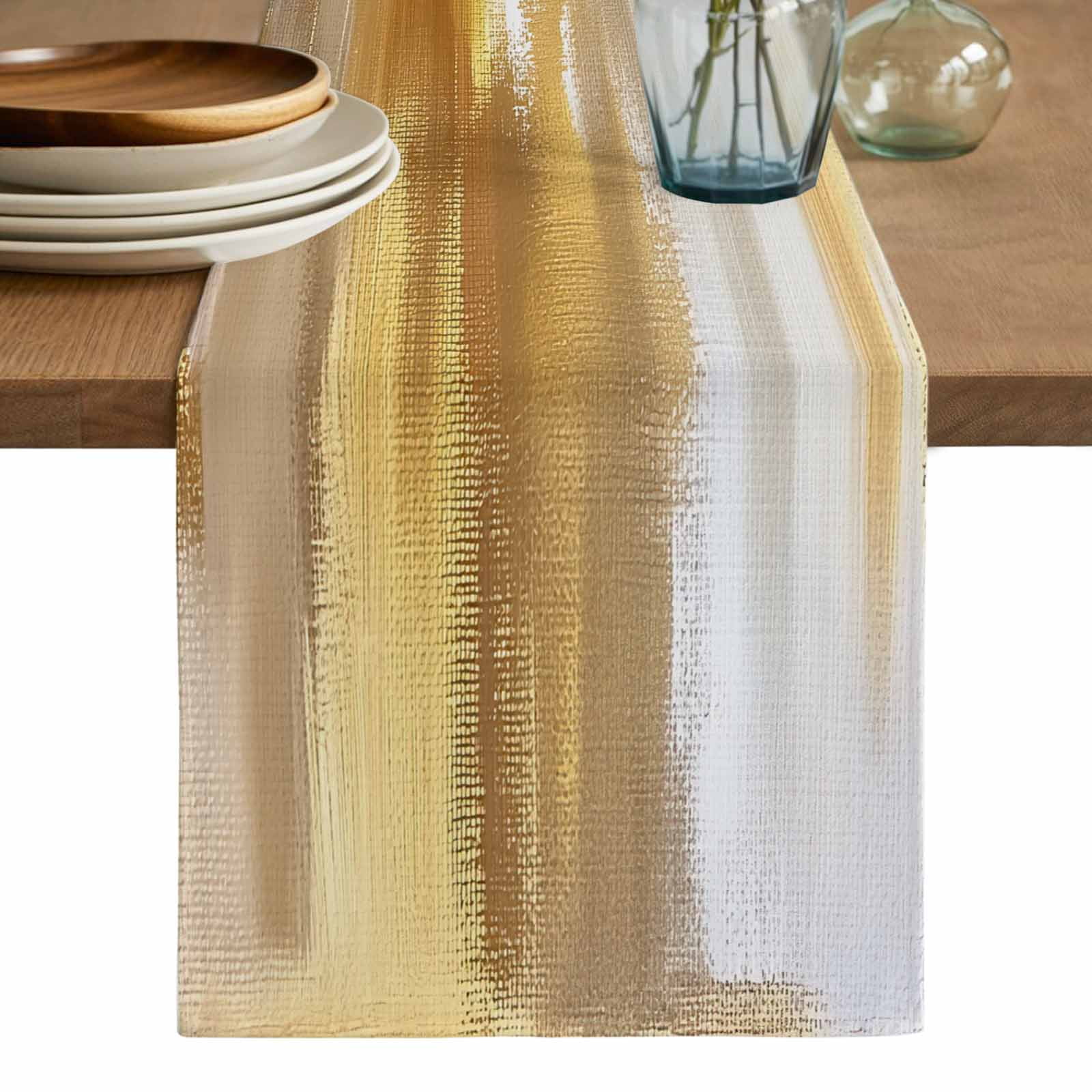 Yellow Beige Table Runner, Modern Oil Painting Abstract Art Washable ...