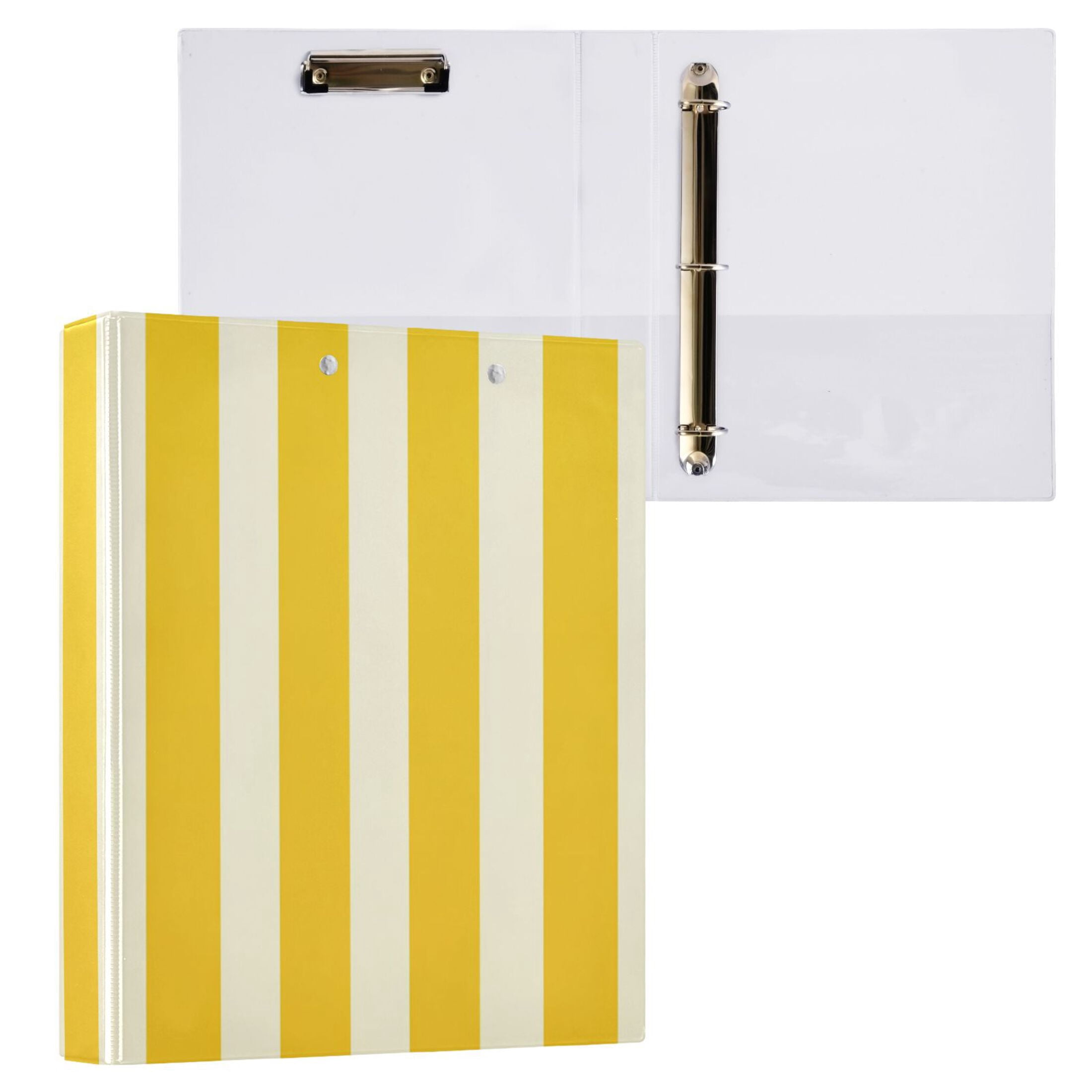 Yellow Beige Vertical Stripes Round Ring Binder 3 Rings 1.5" Capacity ...