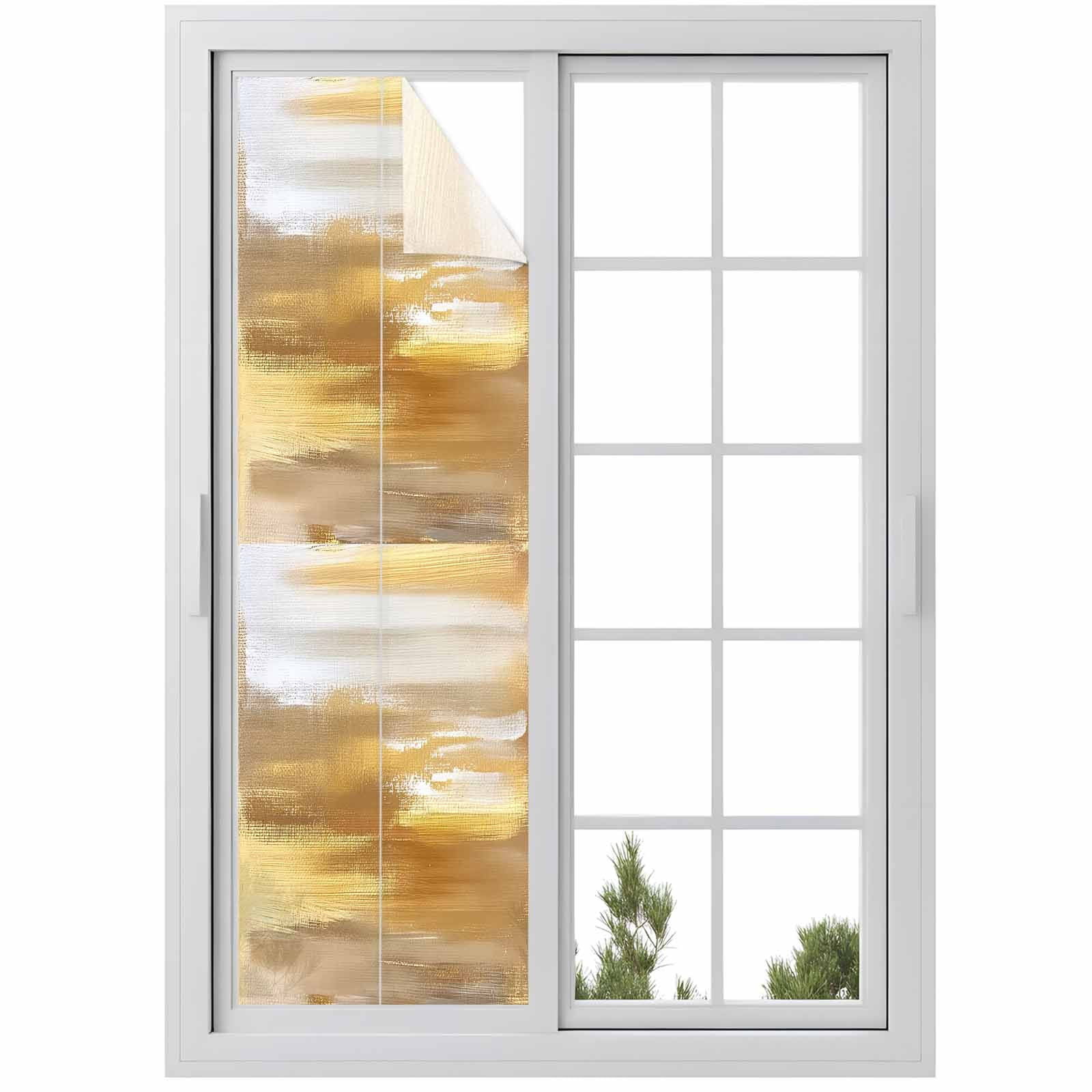 Yellow Beige Window Privacy Film, Modern Oil Painting Abstract Art ...