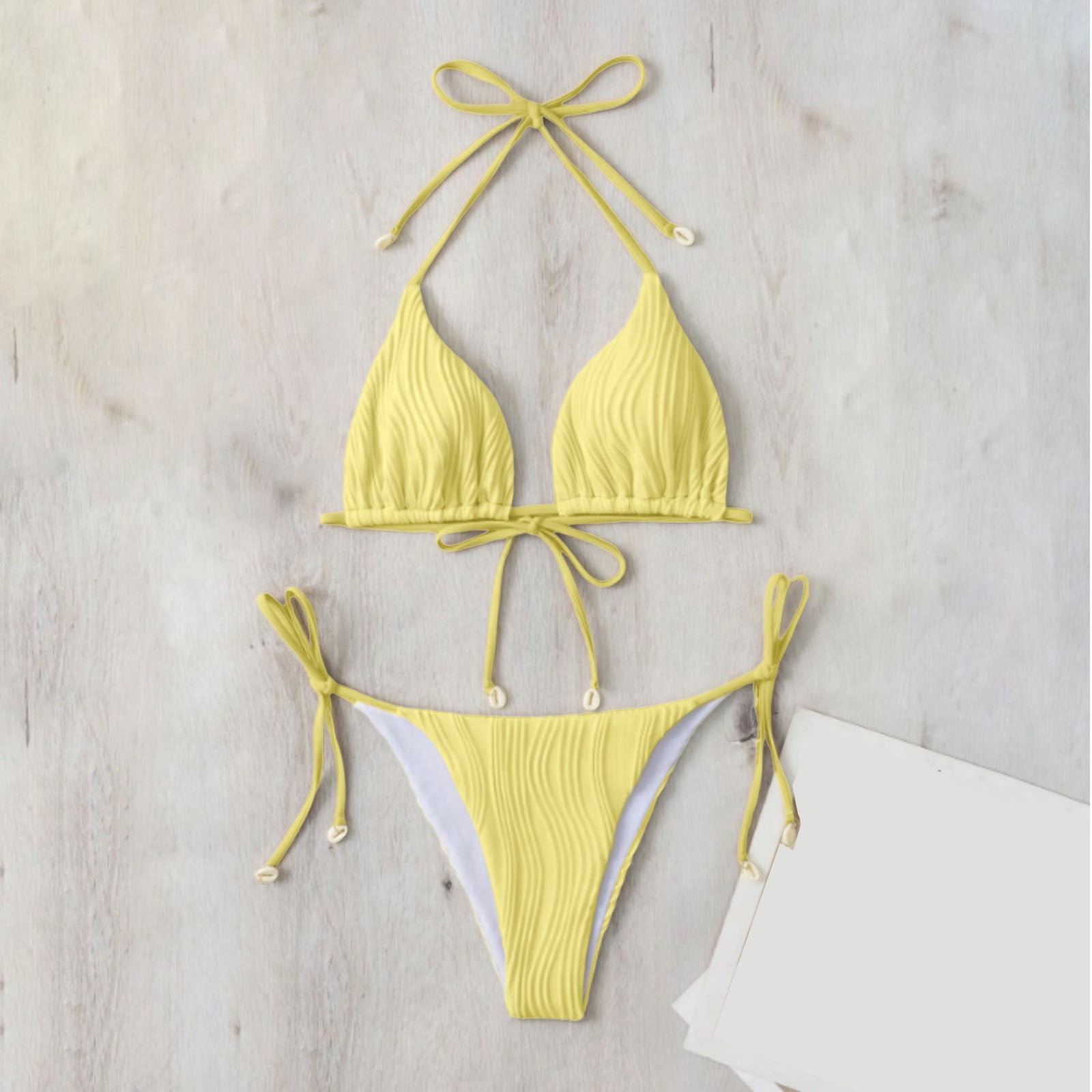 Yellow Bikini Sets for Women's Split Bikini Solid Color Fashion ...