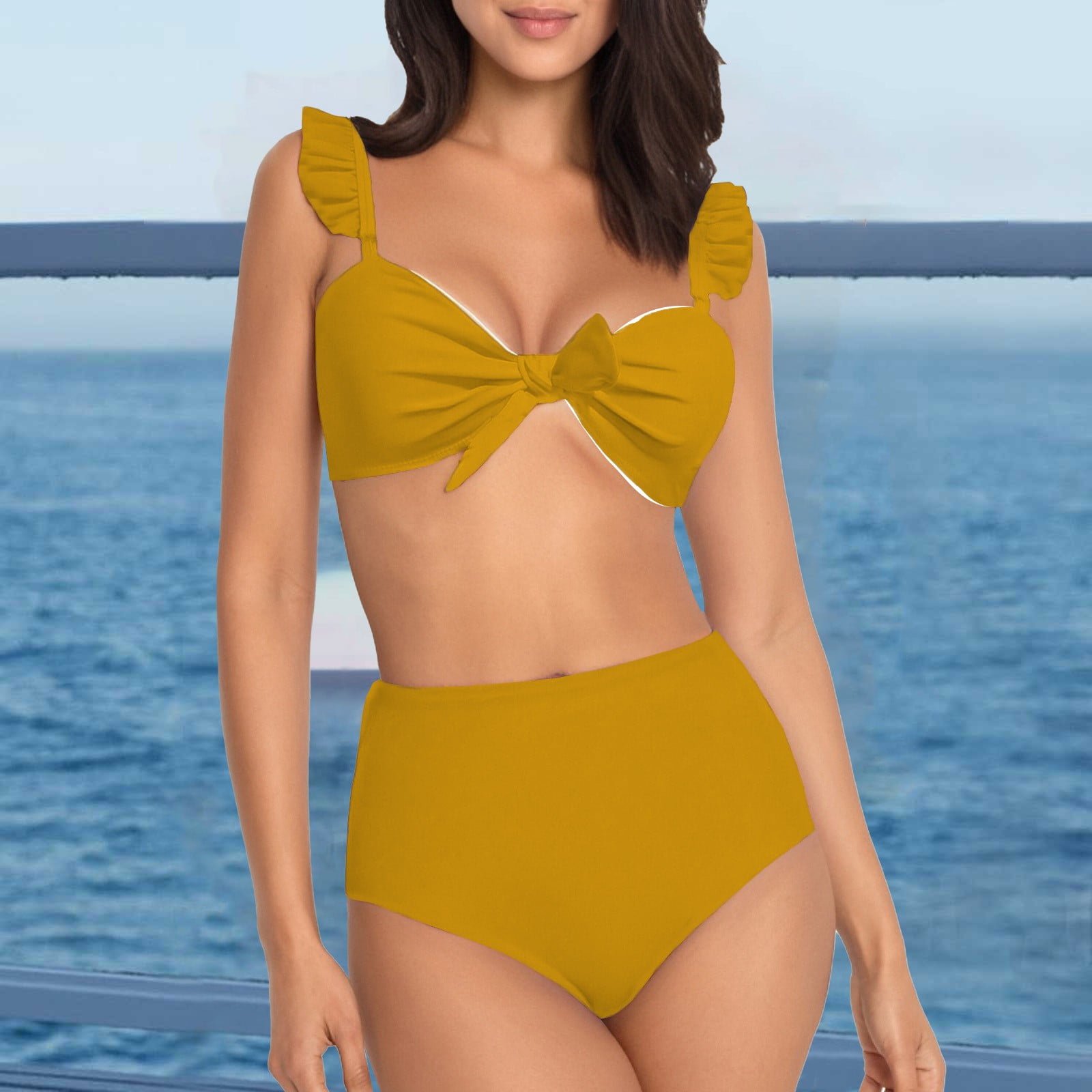 Yellow Bikinis Set for Women Tween Women Swimsuit Two Piece Bikini Sets with Chest Pad Swim ...