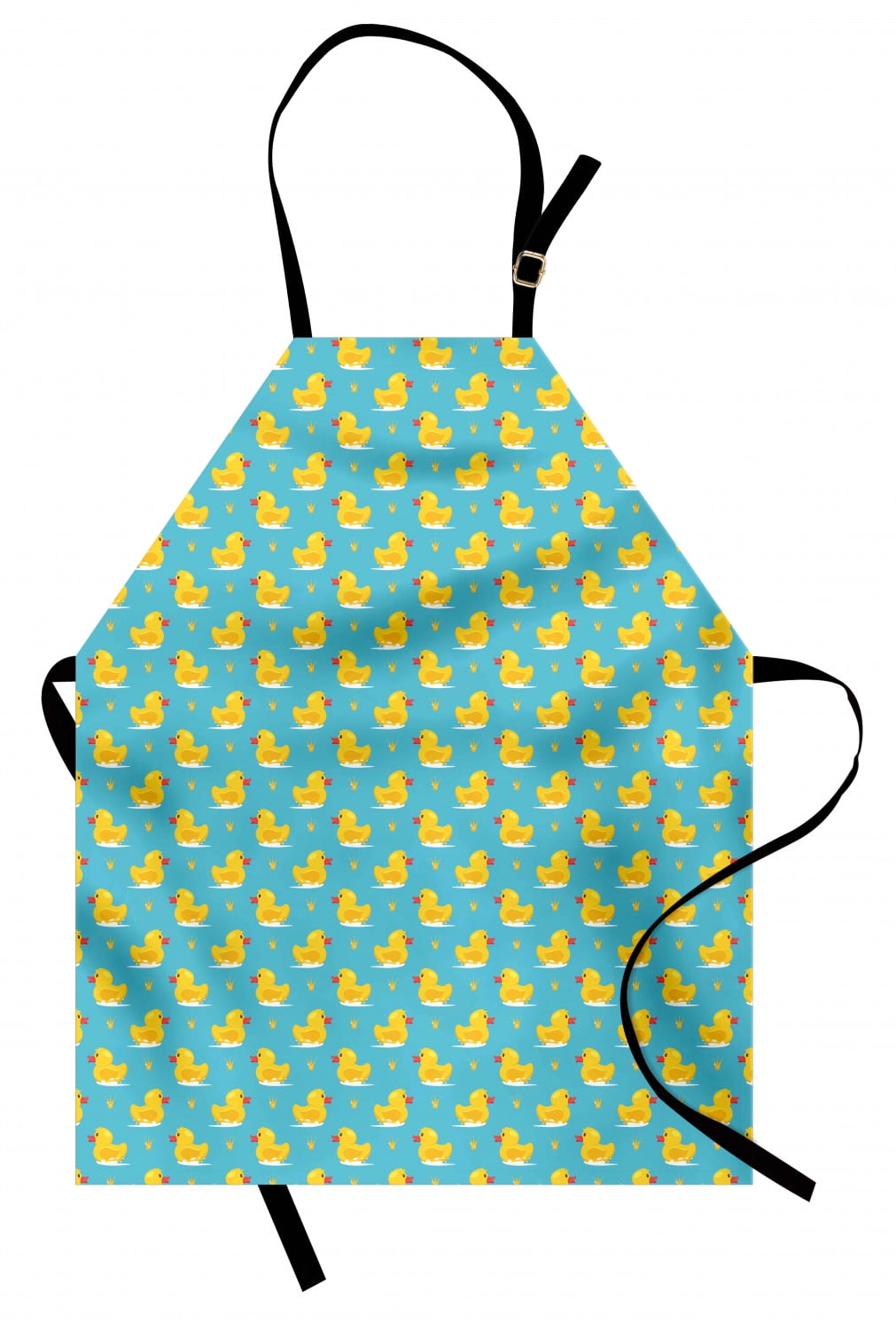 Yellow Bird Apron, Cartoon Pattern of Ducks on Water with Crown, Unisex ...