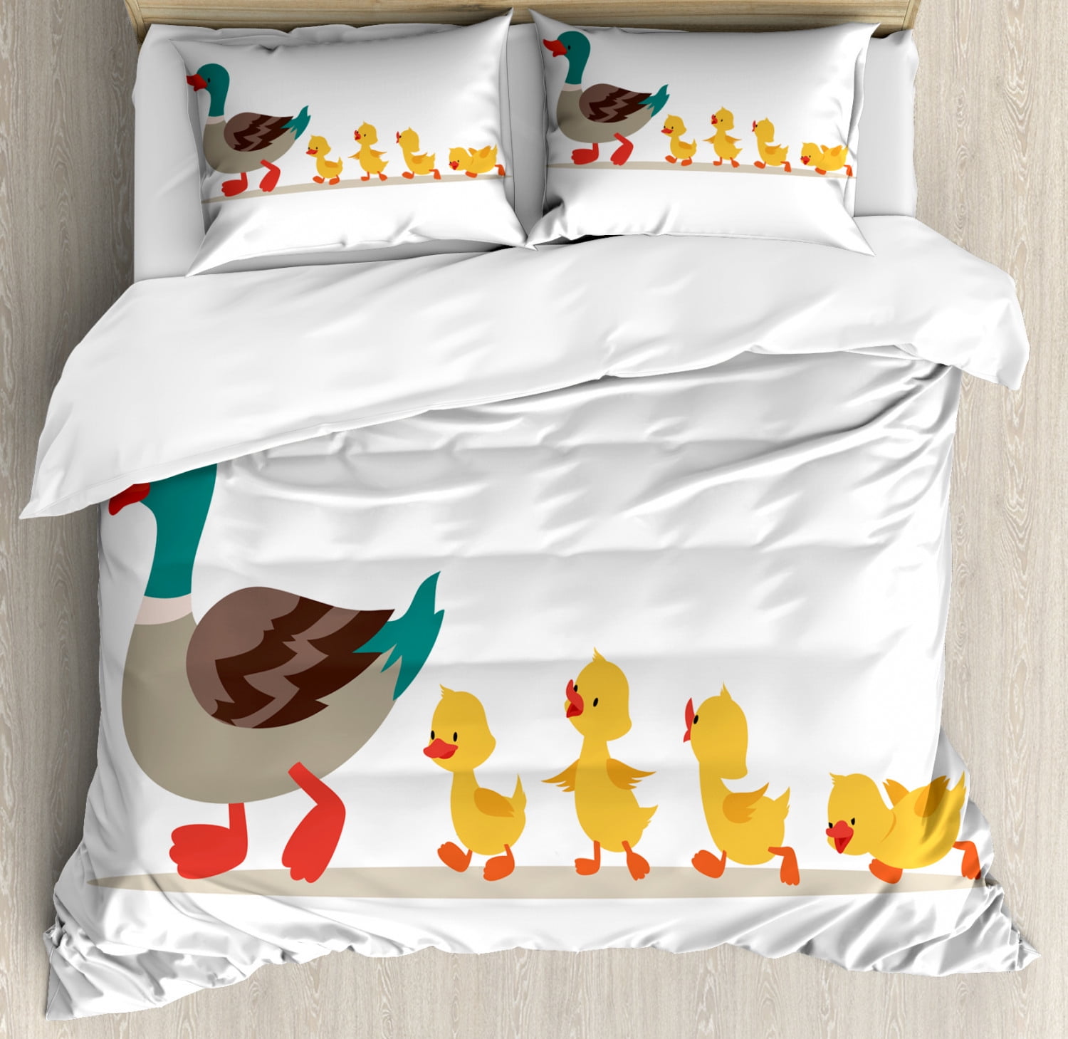 Yellow Bird Duvet Cover Set King Size, Cartoon Animal Design of Mother ...