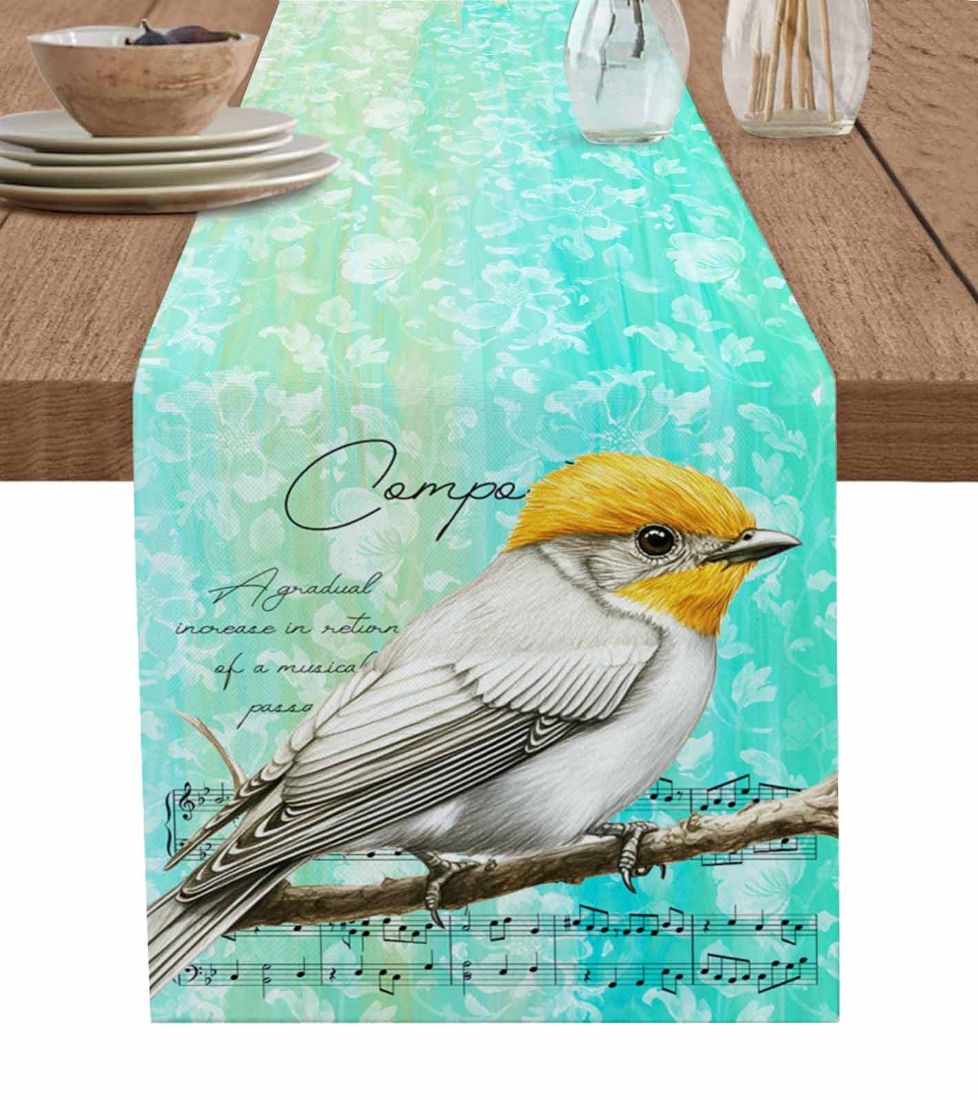 Yellow Bird Table Runner 72 Inches, Music Farmhouse Animals Country ...