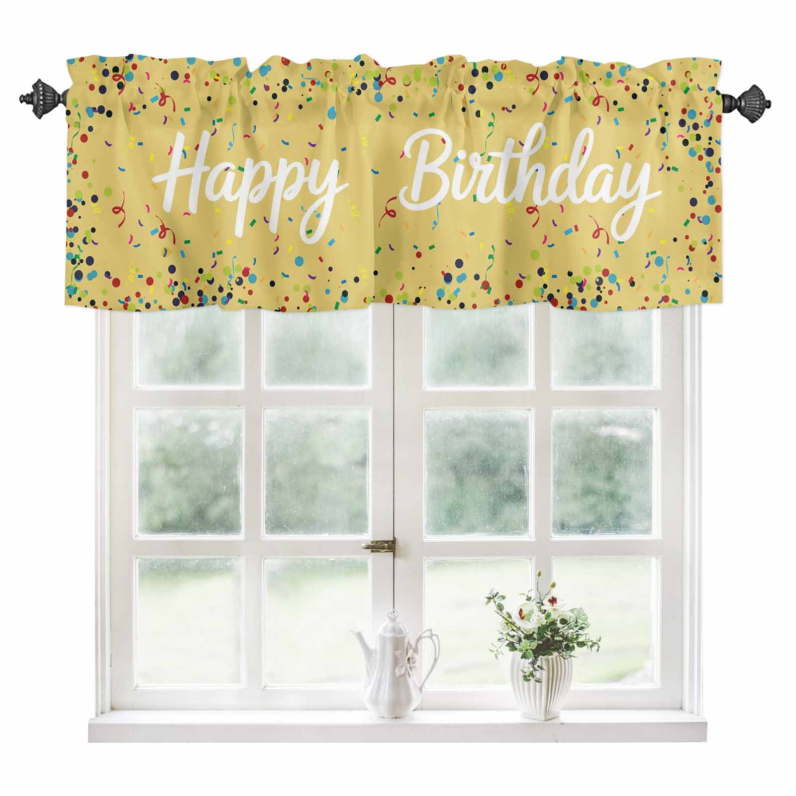 Yellow Birthday Kitchen Valances for Windows 42x18 Inch Kitchen ...