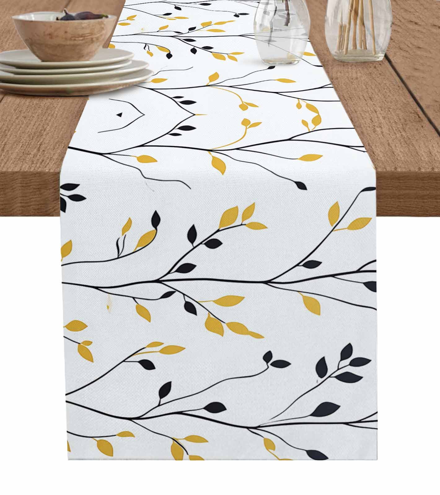 Yellow Black Branches Table Runner 72 Inches, Farmhouse Botanical ...