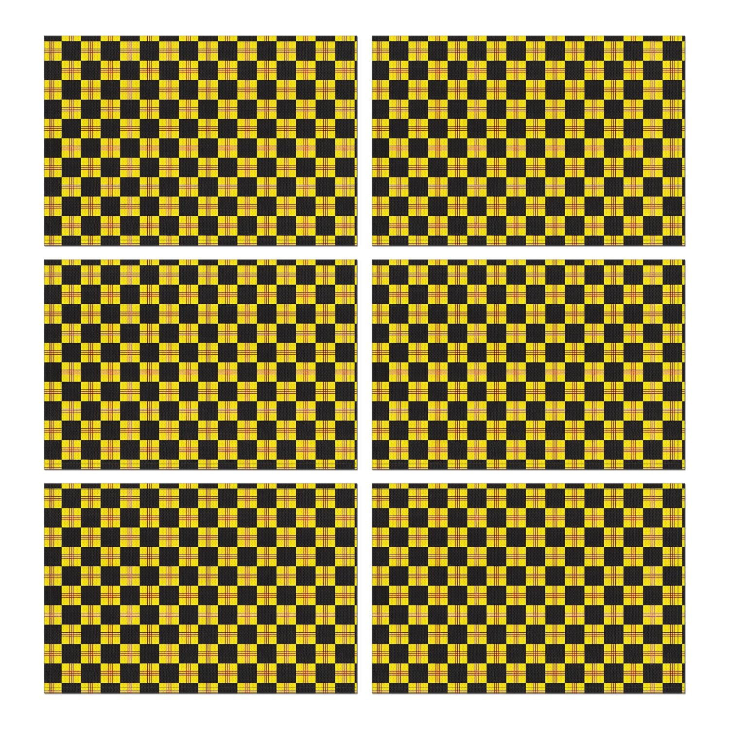 Yellow and Black Checkerboard Checkered Pattern Summer Placemats Table ...