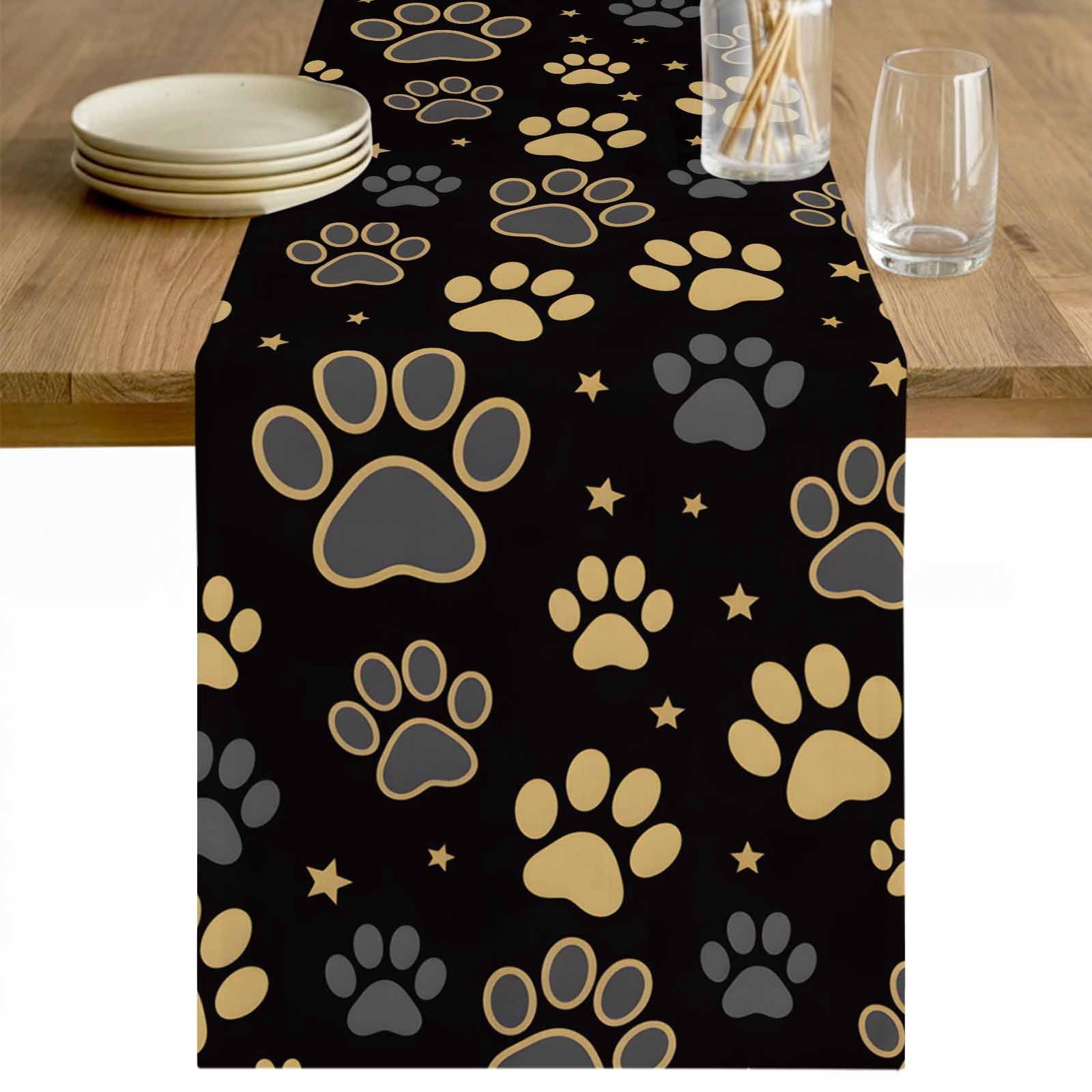 Yellow Black Dog Paws Table Runner - 90 Inch Long Vintage Pastoral ...