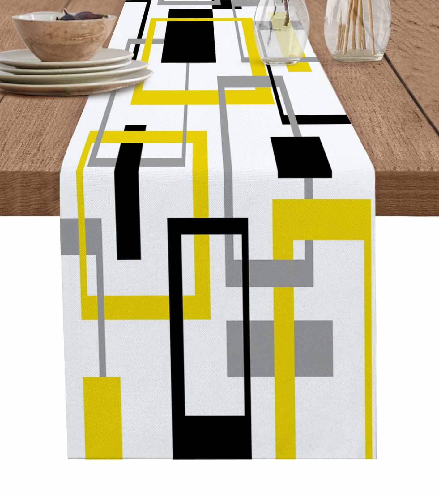 Yellow Black Geometric Table Runner Modern Simple Abstract Art ...