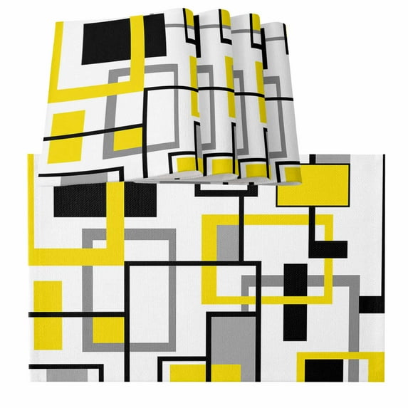 Yellow Black Grey Geometric Placemats for Dinning Table Set of 6,Middle ...