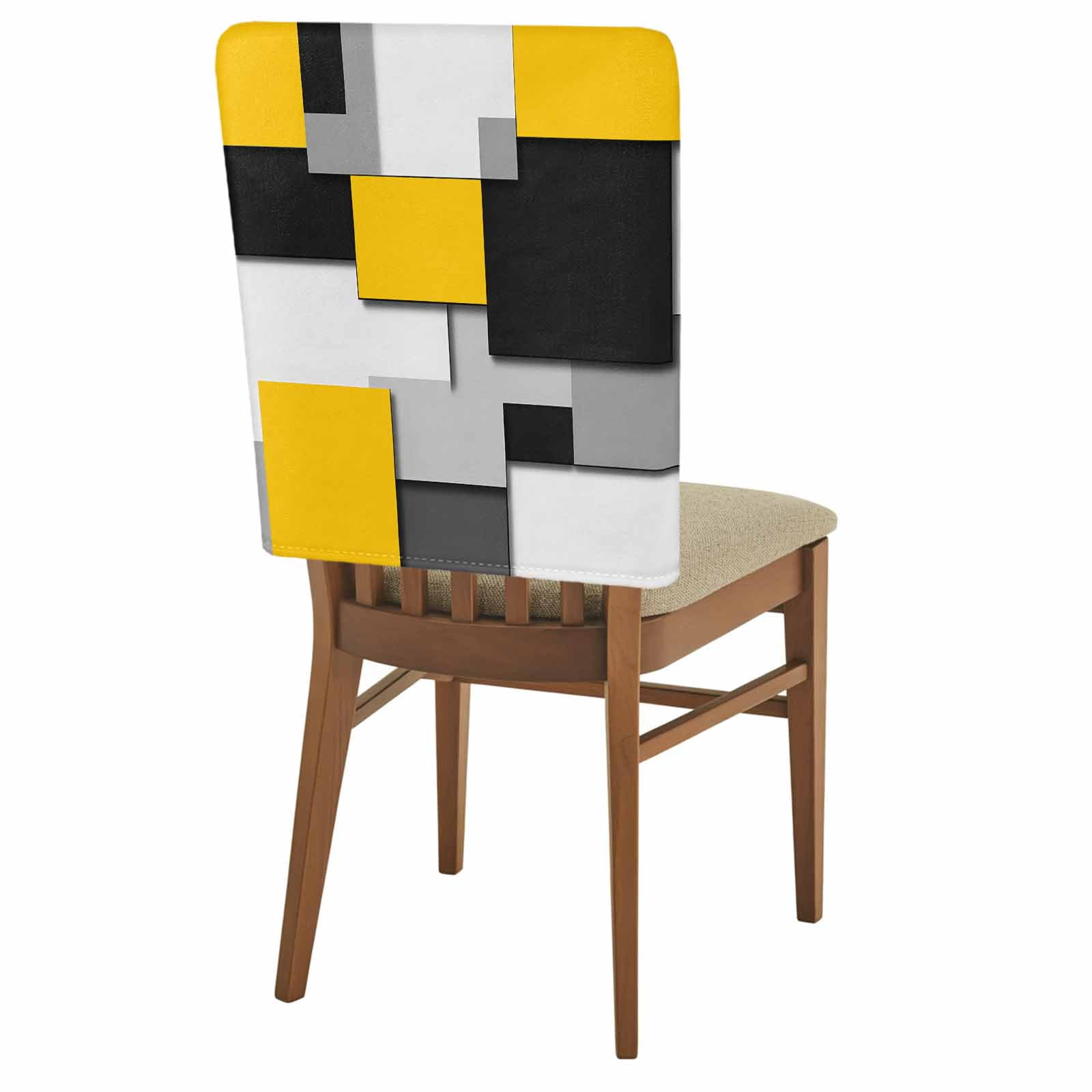 Yellow Black Patchwork Chair Back Covers Set of 6, Abstract Retro Art ...