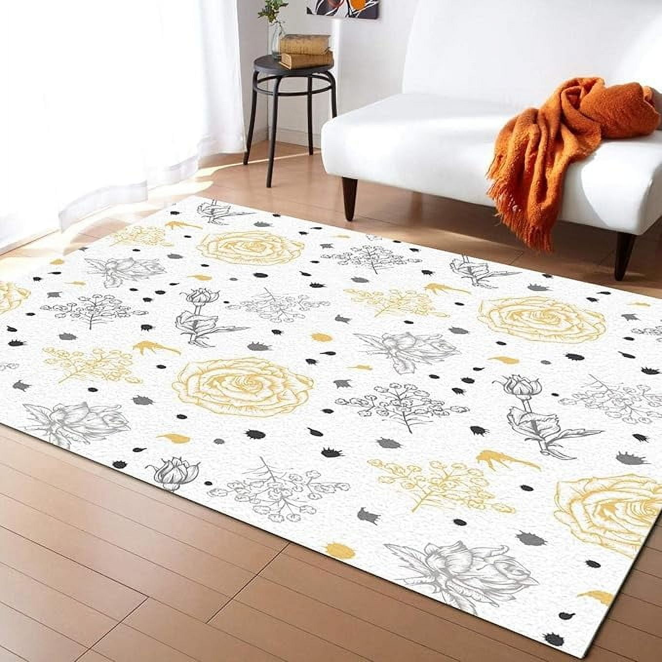 Yellow Black Rose Flower Area Rug, Flowers Yellow Grey Art Decorative ...