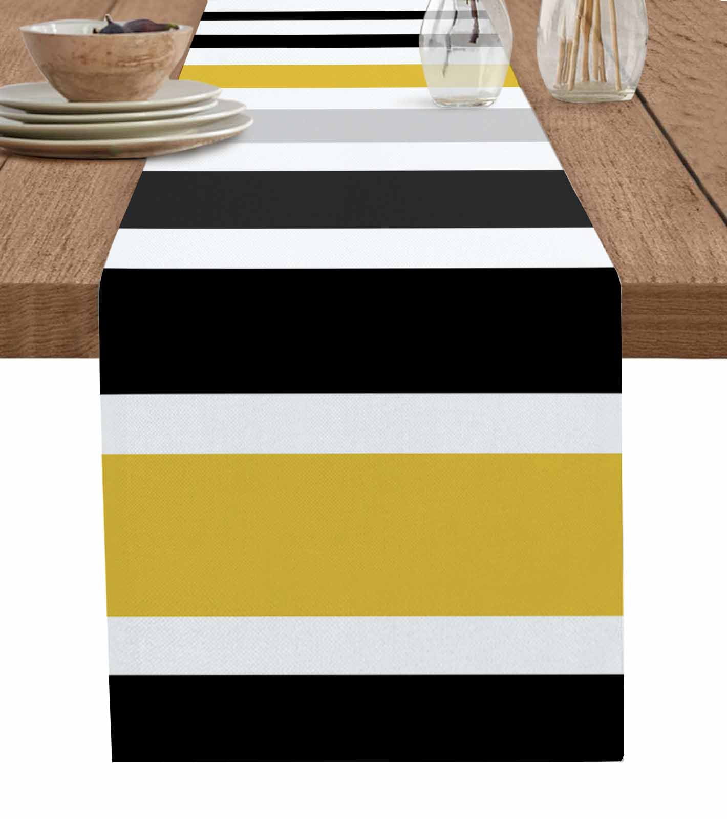 Yellow Black Stripe Table Runner 36 Inches, Modern Abstract Art Coarse ...